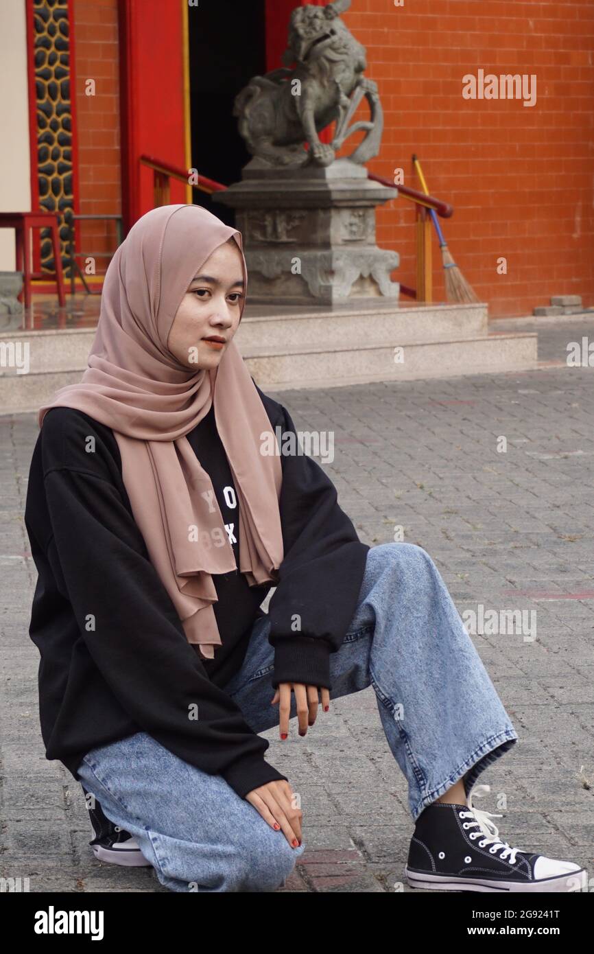 Beautiful Muslim girls with a natural background. The girl's vacation ...