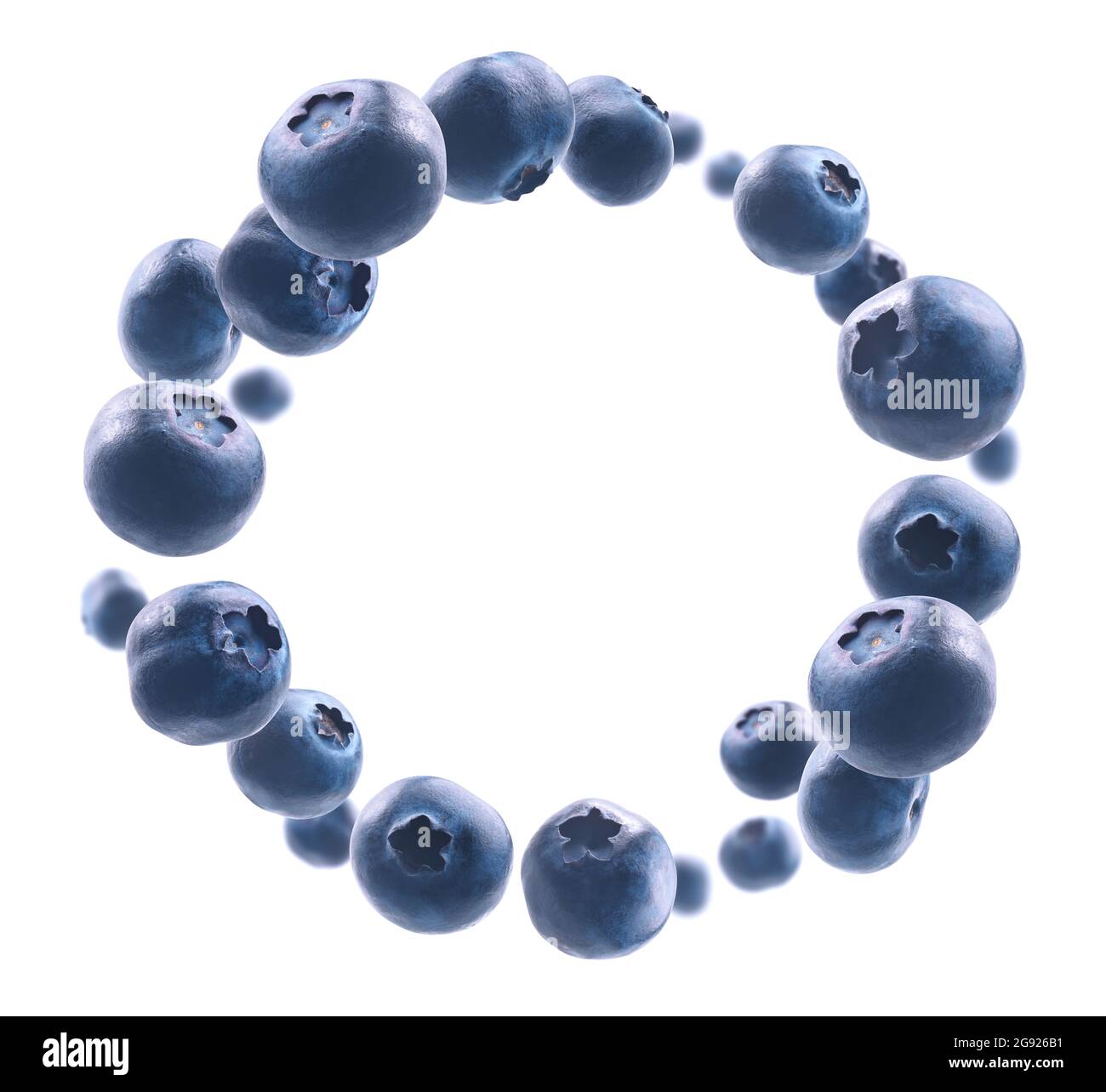 Lots of blueberries in the shape of a frame. Isolated on a white ...