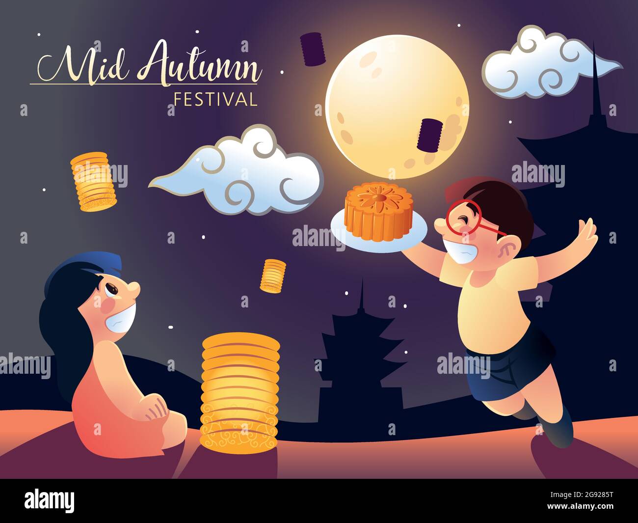 Mid autumn festival kids moon Stock Vector Images - Alamy