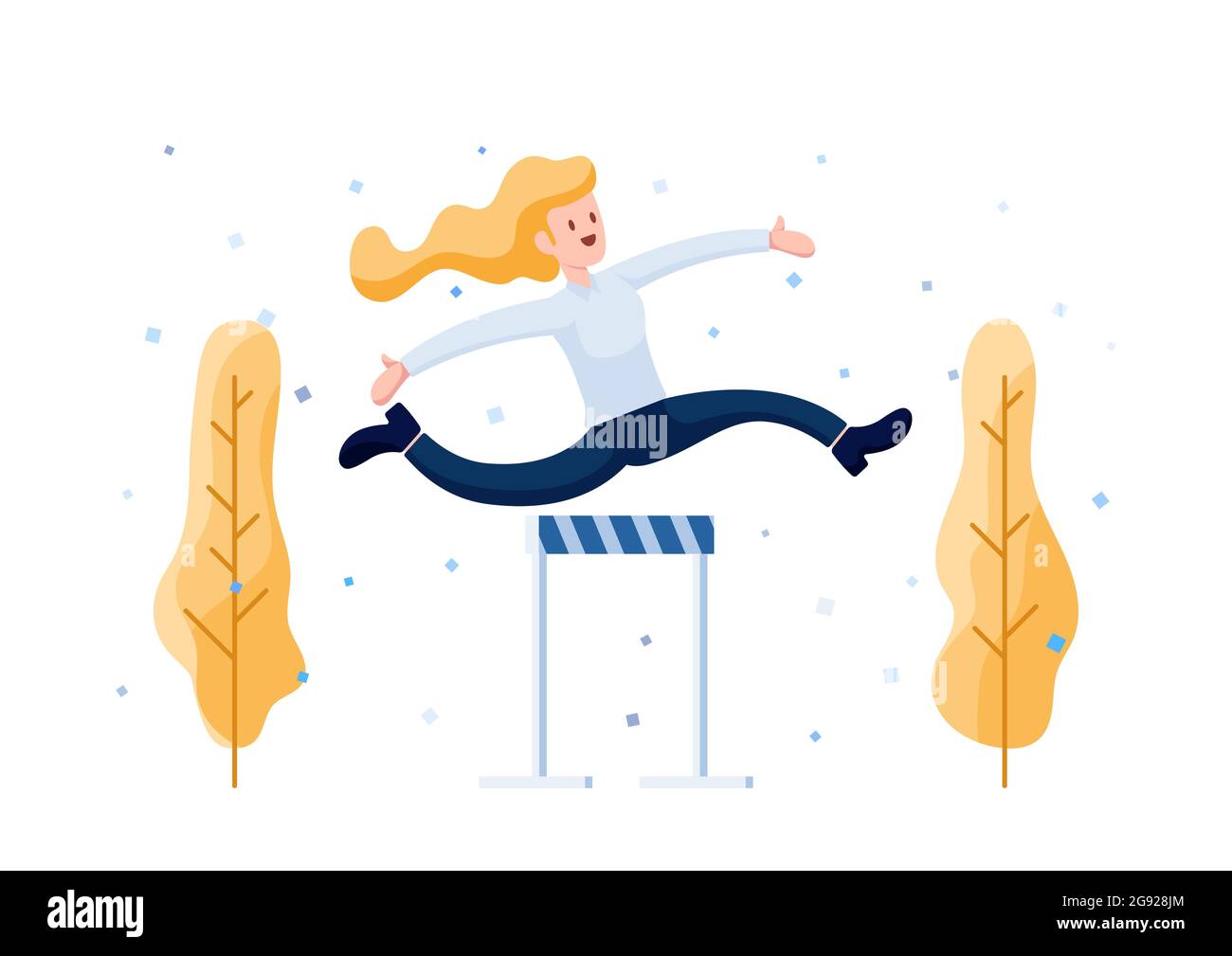 Happy Businesswoman Jumping Celebration Over Obstacle. Overcoming ...