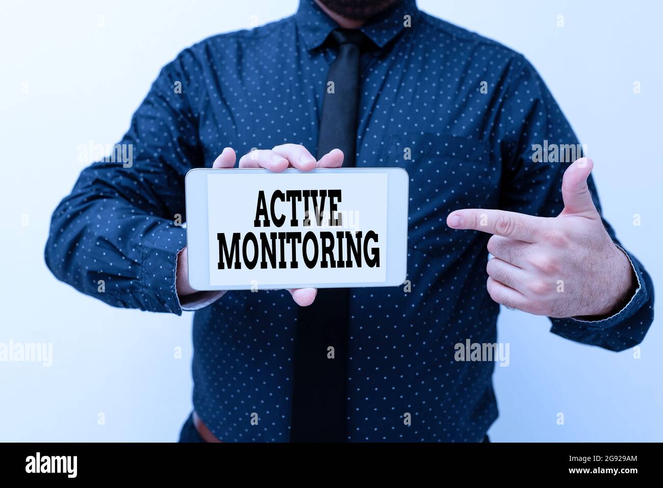 Text caption presenting Active Monitoring. Word Written on person ...