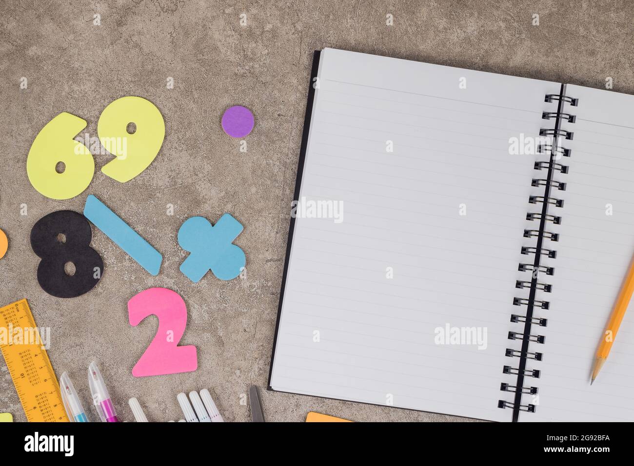 Mockup notebook with school supplies. Back to school Stock Photo - Alamy