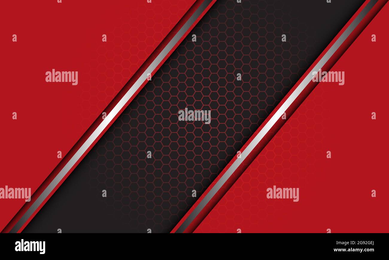 Abstract red grey silver line banner slash overlap hexagon mesh pattern ...