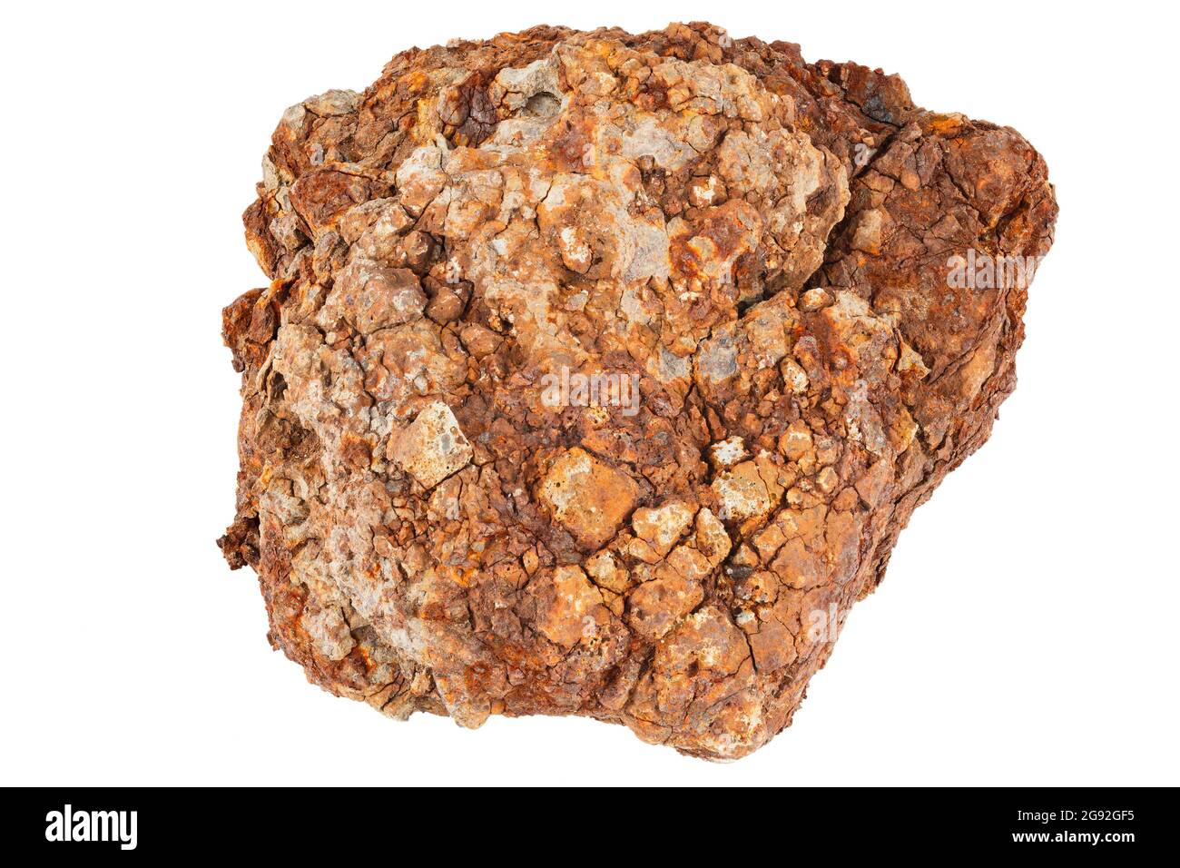 large piece of metallurgical ferrous iron stone ore isolated on whie ...