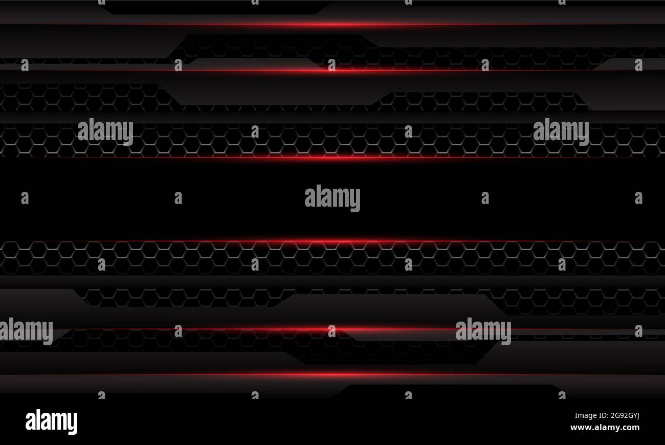 Abstract dark grey metallic cyber geometric red light hexagon mesh ...