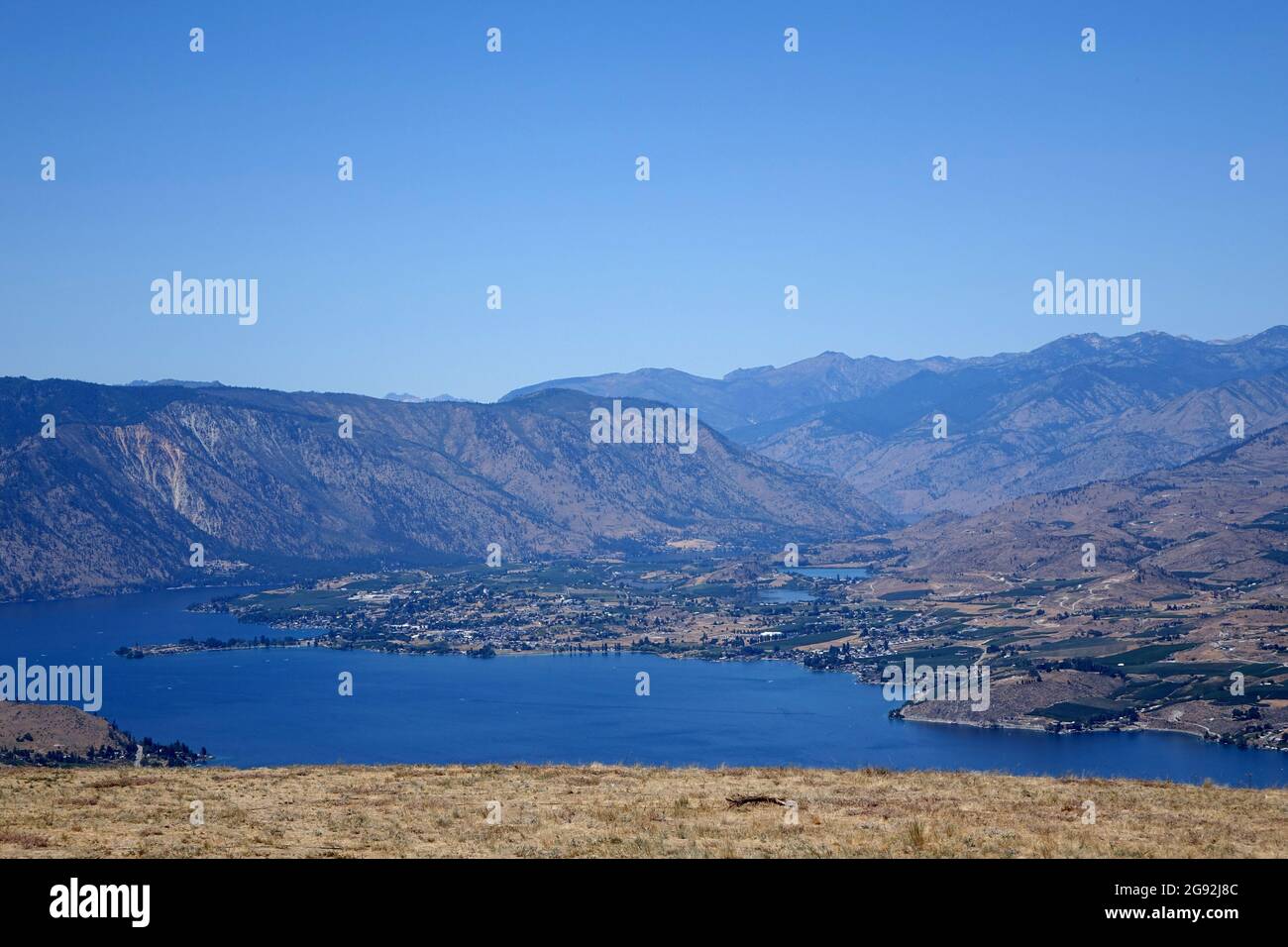 A summer time view of Lake Chelan from Chelan Butte. Lake Chelan is the ...