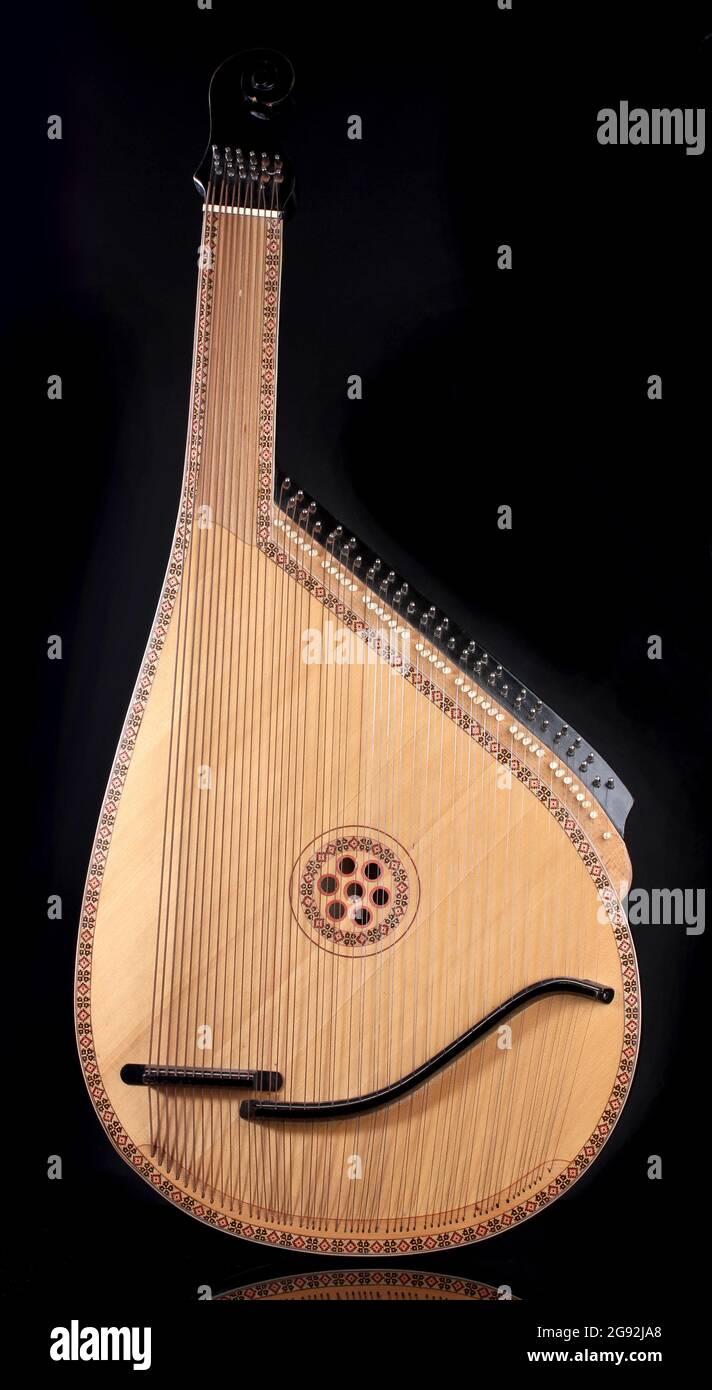 Retro bandura- Ukrainian musical instrument on black background Stock ...