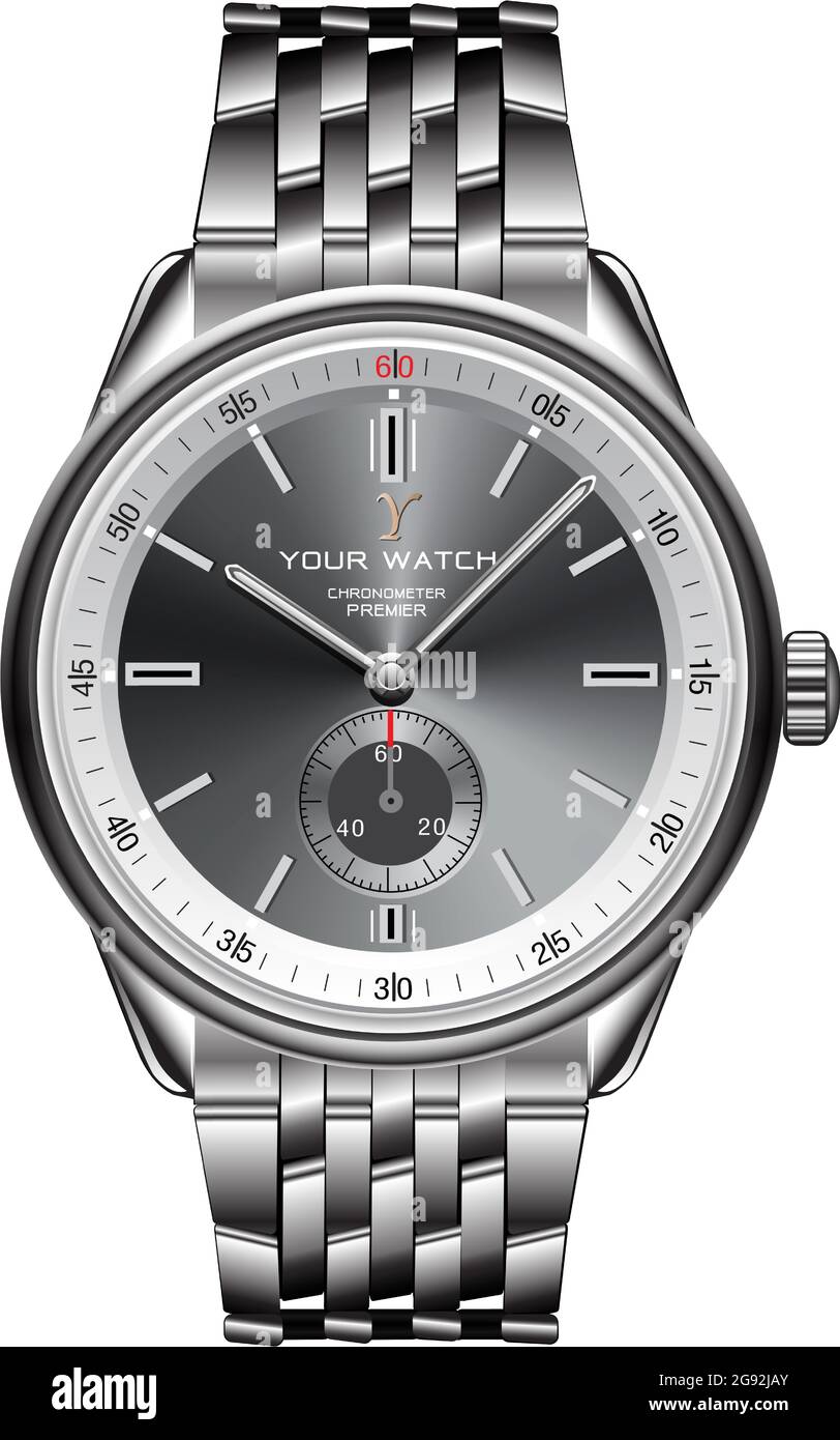 Realistic watch clock chronograph dark grey dial design for men fashion ...