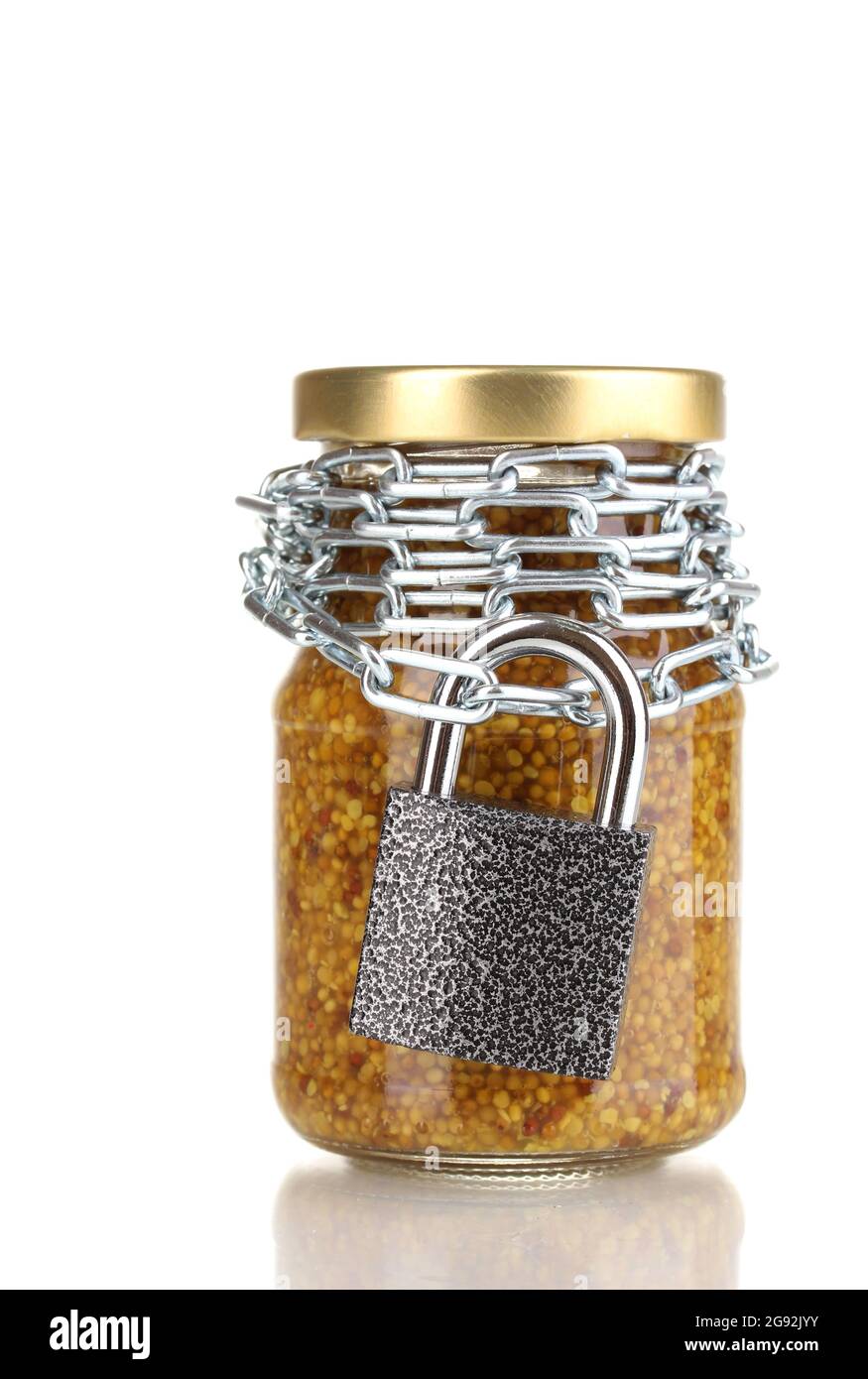 Secret ingredient with chain and padlock isolated on white Stock Photo ...