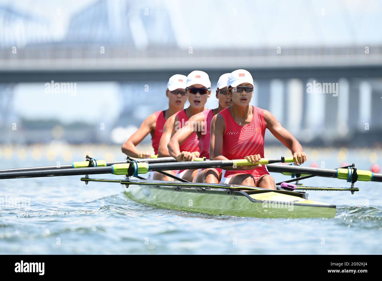 Tokyo, Japan. 24th July, 2021. Chinese rowers Lin Xinyu, Wang Fei, Qin ...