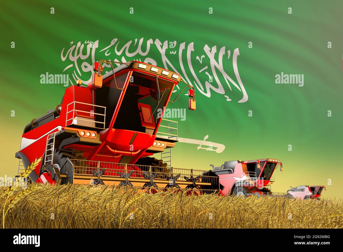 agricultural combine harvester working on wheat field with Saudi Arabia ...