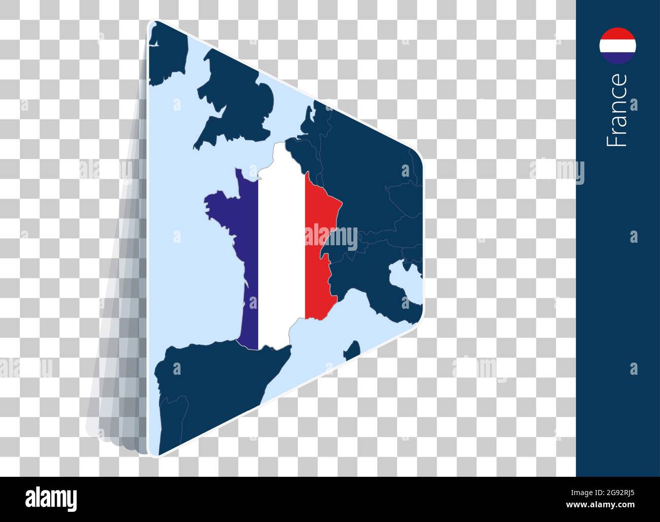 France map and flag on transparent background. Highlighted France on ...