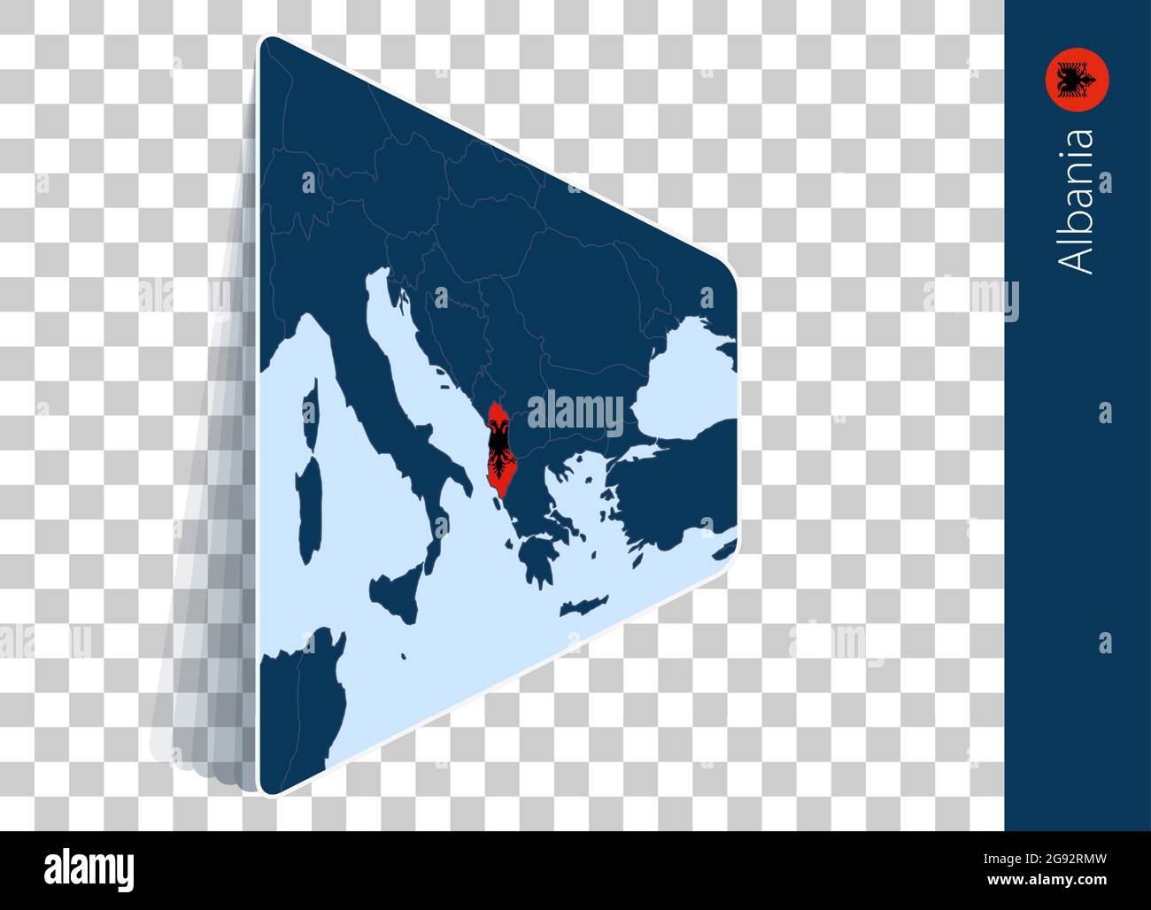 Albania map and flag on transparent background. Highlighted Albania on ...