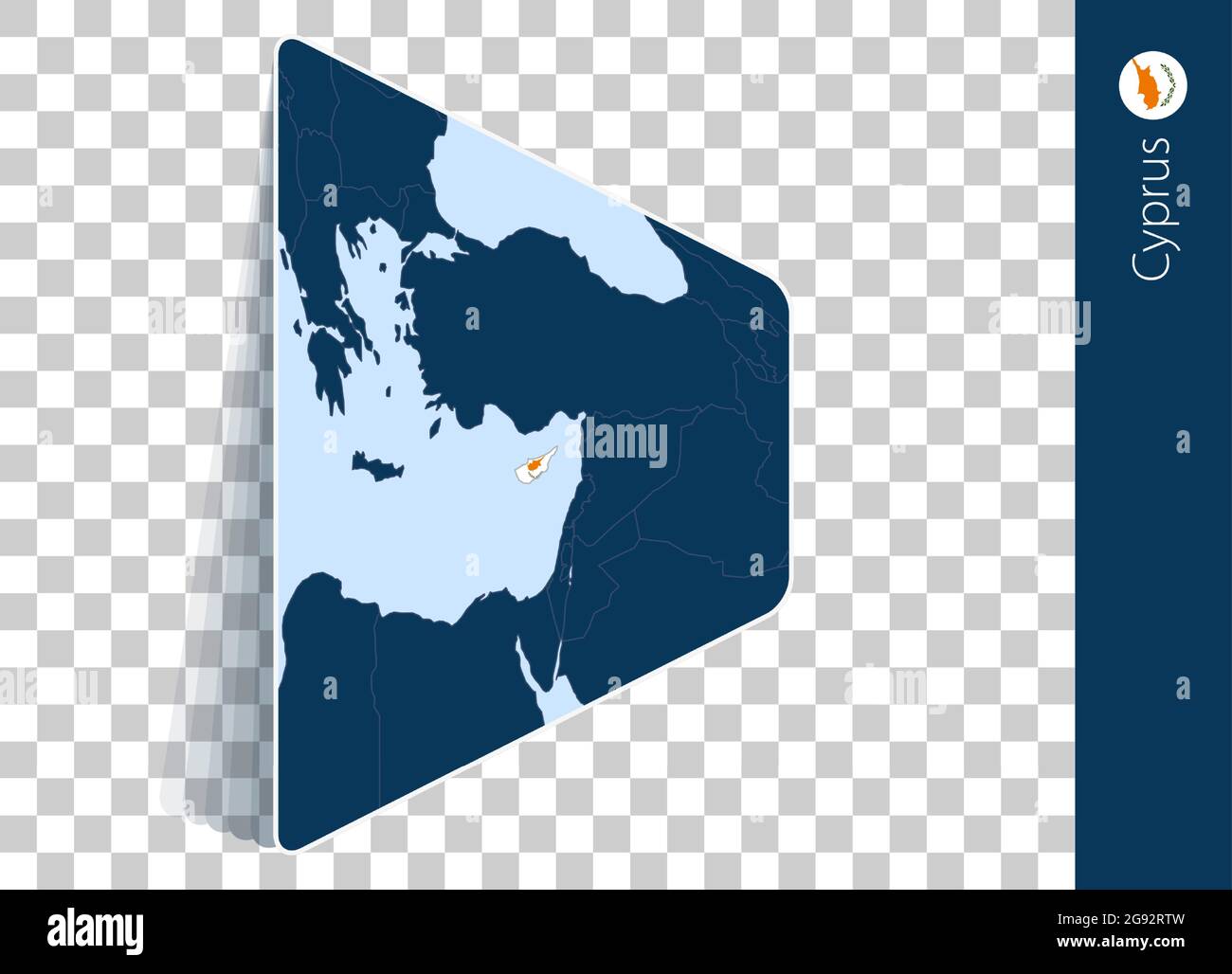 Cyprus map and flag on transparent background. Highlighted Cyprus on ...