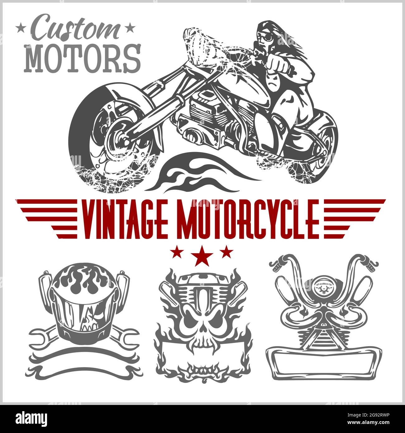 Set vintage motorcycle labels vector hi-res stock photography and ...
