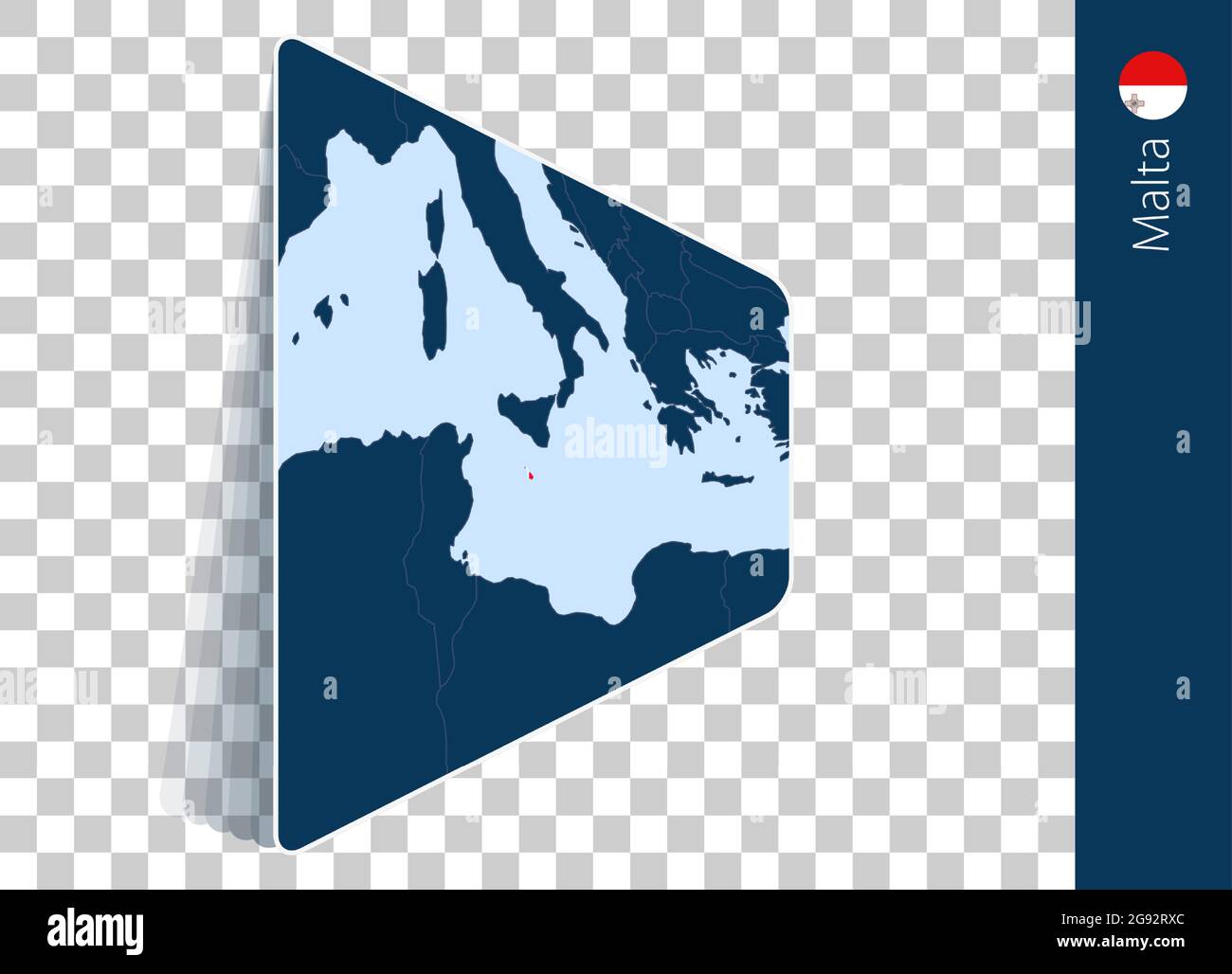 Malta map and flag on transparent background. Highlighted Malta on blue ...