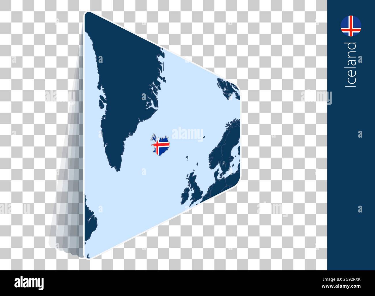 Iceland map and flag on transparent background. Highlighted Iceland on ...