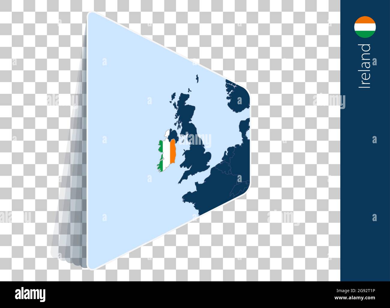 Ireland map and flag on transparent background. Highlighted Ireland on ...