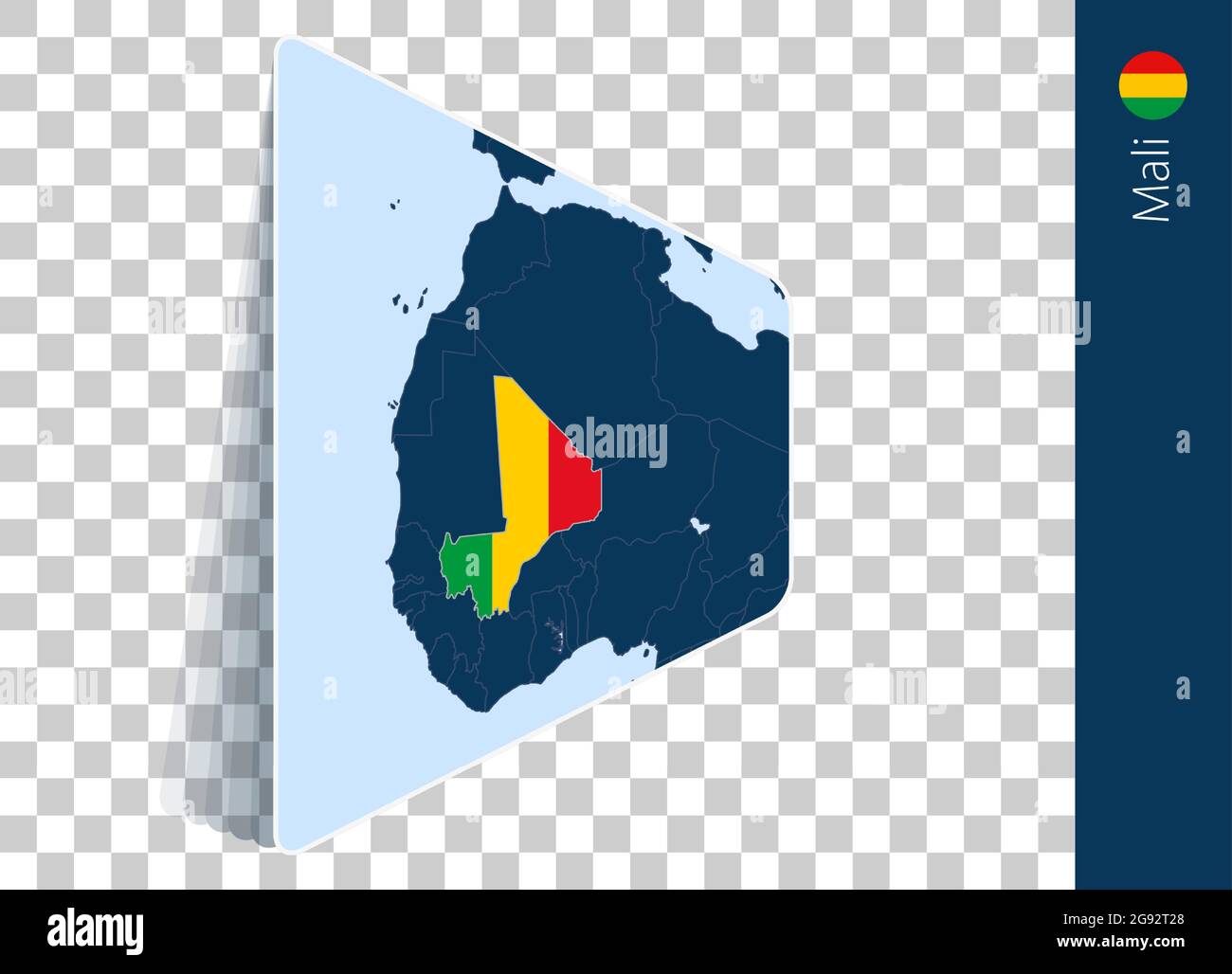 Mali map and flag on transparent background. Highlighted Mali on blue ...