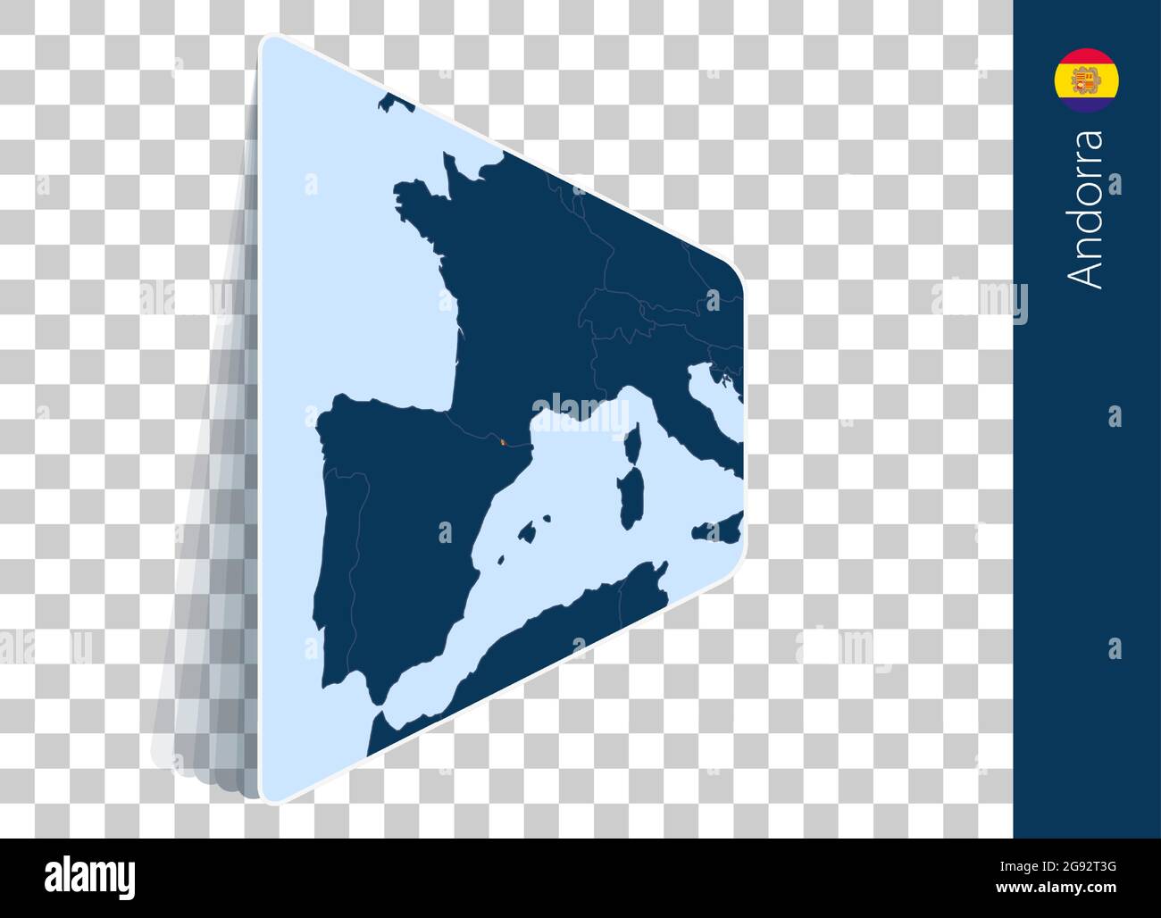 Andorra map and flag on transparent background. Highlighted Andorra on ...