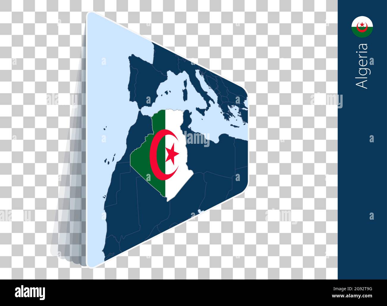 Algeria map and flag on transparent background. Highlighted Algeria on ...