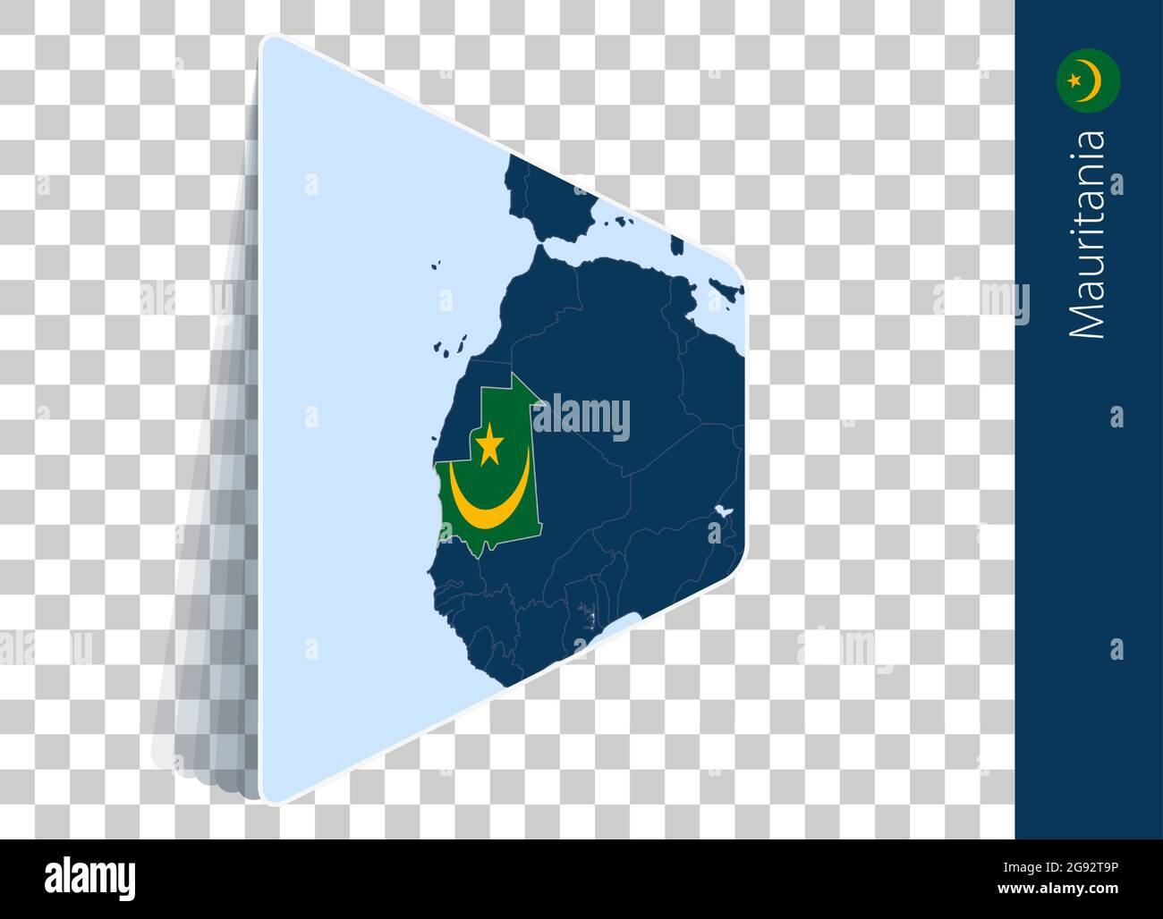Mauritania map and flag on transparent background. Highlighted ...