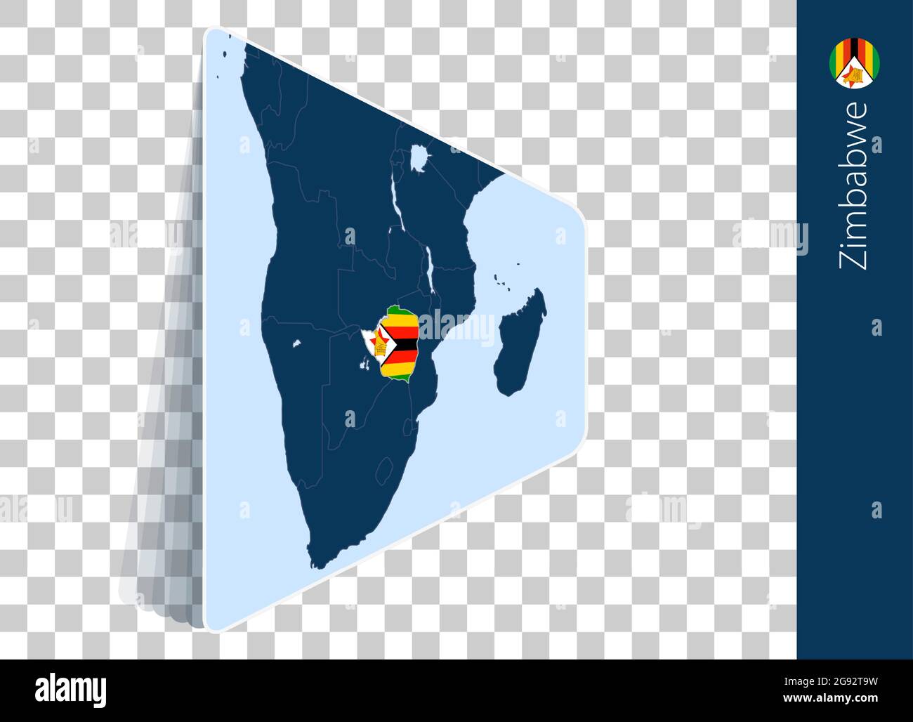 Zimbabwe map and flag on transparent background. Highlighted Zimbabwe ...