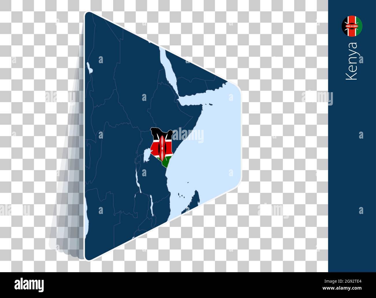 Kenya map and flag on transparent background. Highlighted Kenya on blue ...