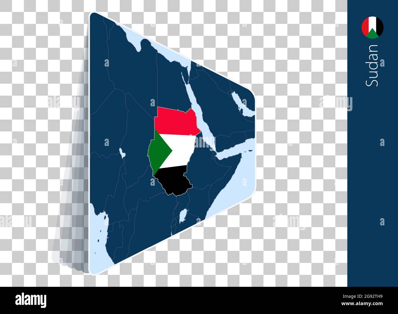 Sudan map and flag on transparent background. Highlighted Sudan on blue ...