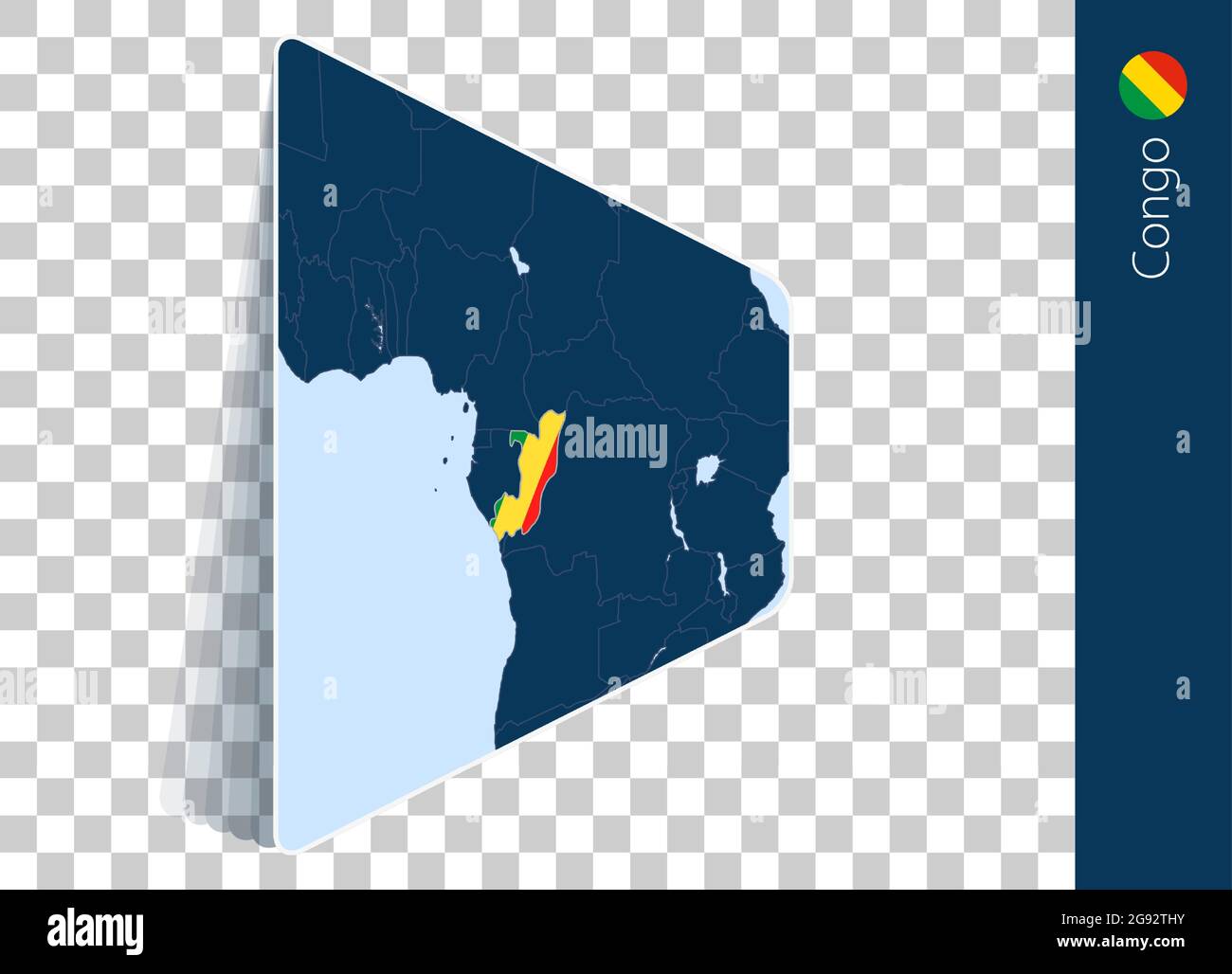 Congo map and flag on transparent background. Highlighted Congo on blue ...