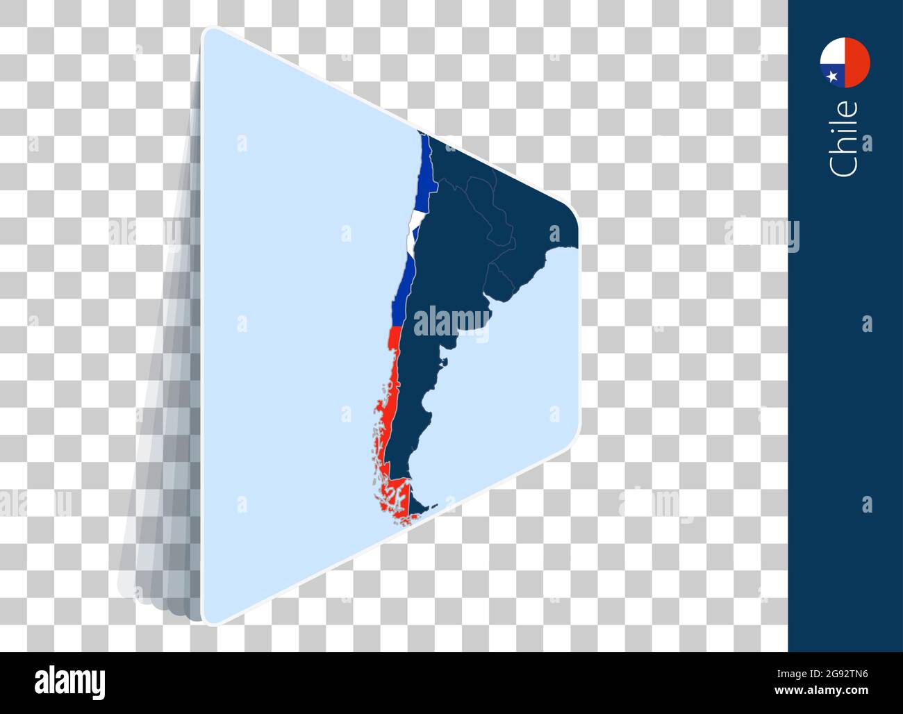 Chile map and flag on transparent background. Highlighted Chile on blue ...
