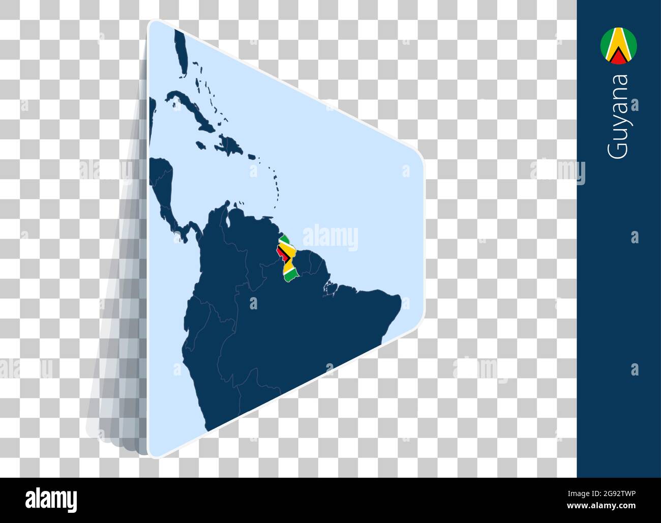Guyana map and flag on transparent background. Highlighted Guyana on ...