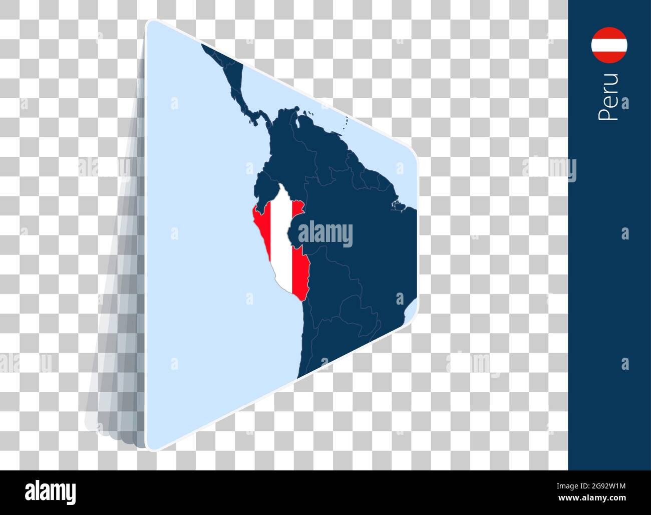 Peru map and flag on transparent background. Highlighted Peru on blue ...