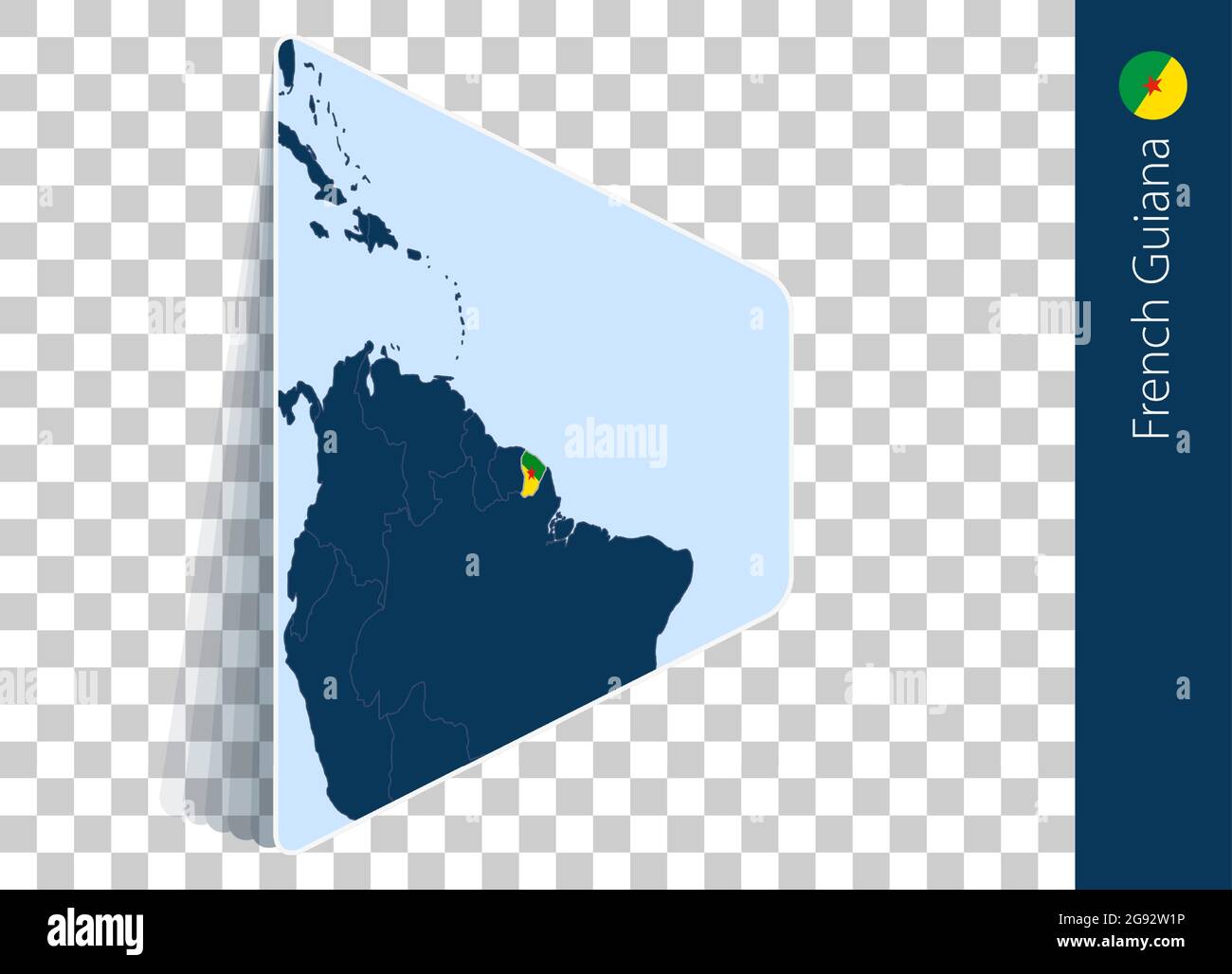 French Guiana map and flag on transparent background. Highlighted ...