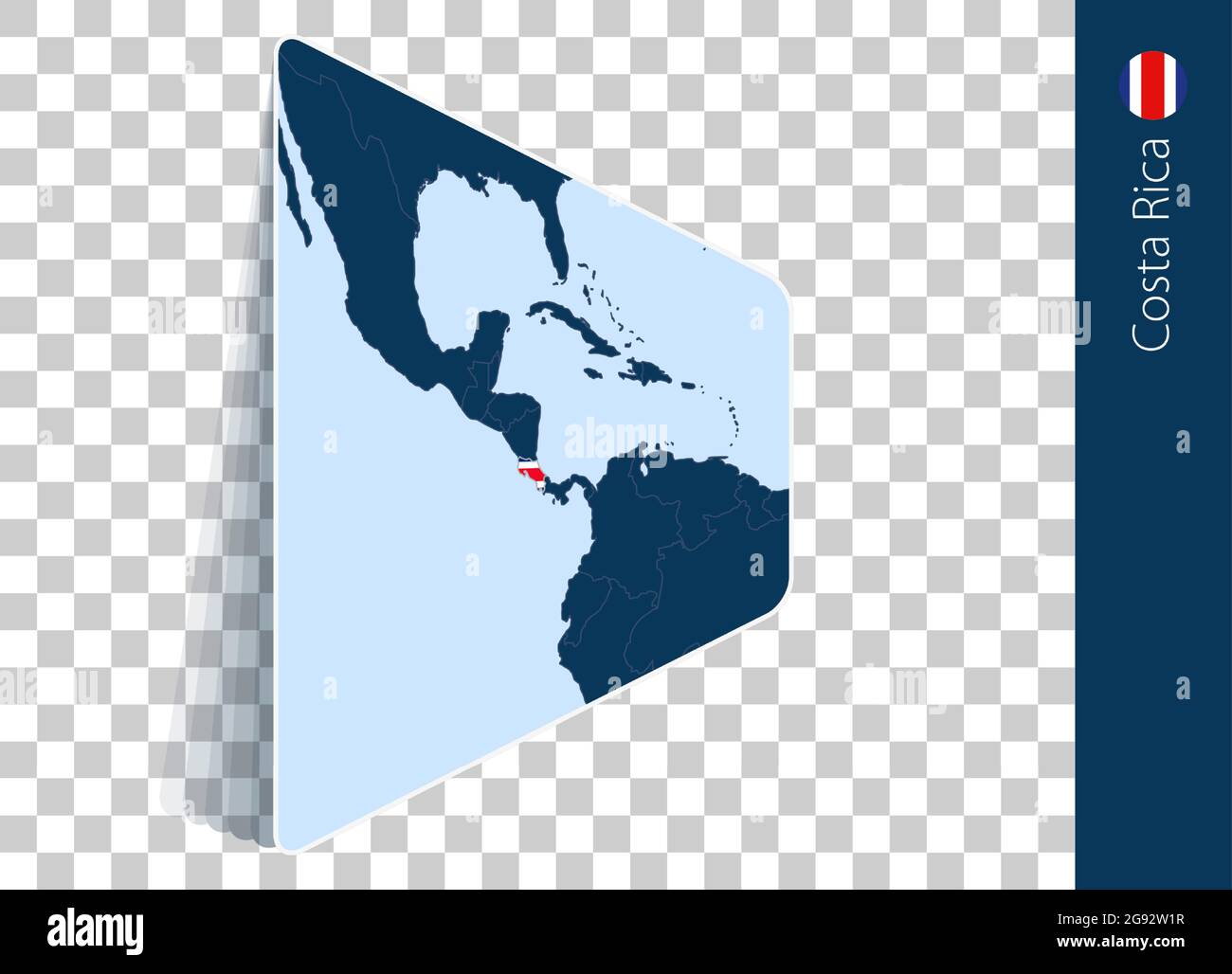 Costa Rica map and flag on transparent background. Highlighted Costa ...