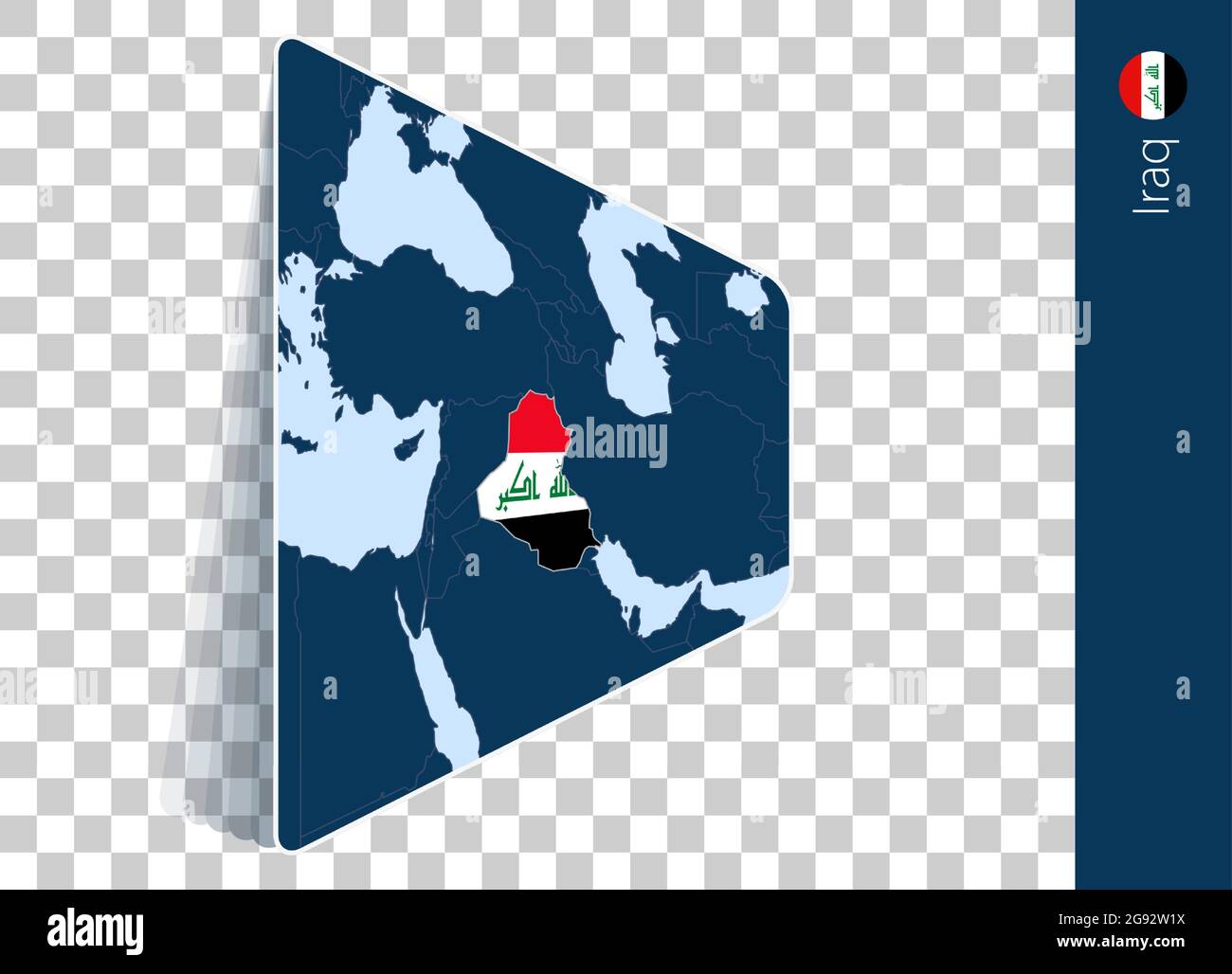 Iraq map and flag on transparent background. Highlighted Iraq on blue ...