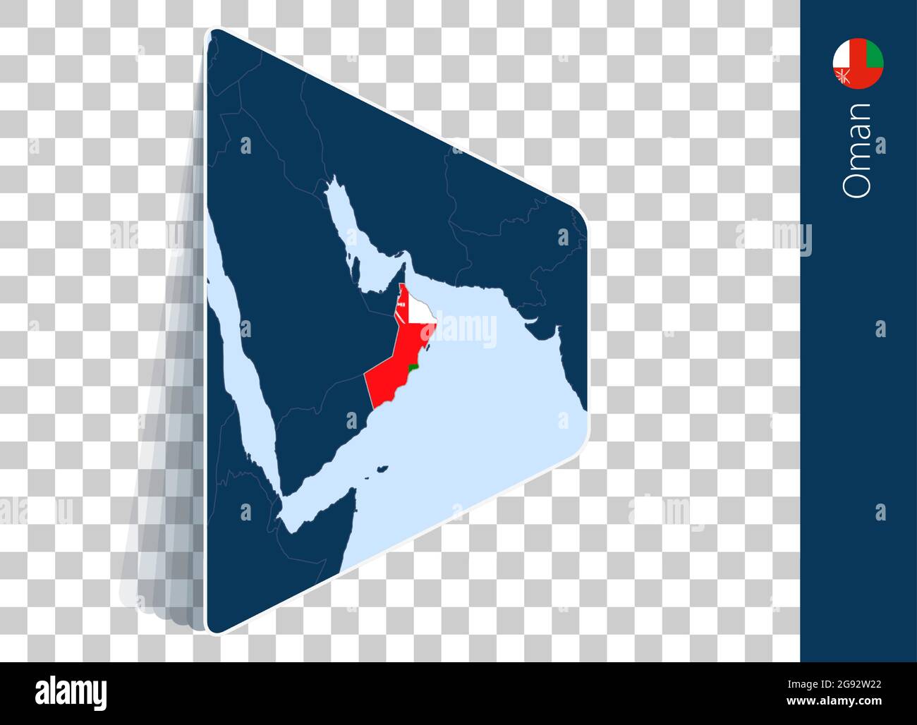 Oman map and flag on transparent background. Highlighted Oman on blue ...