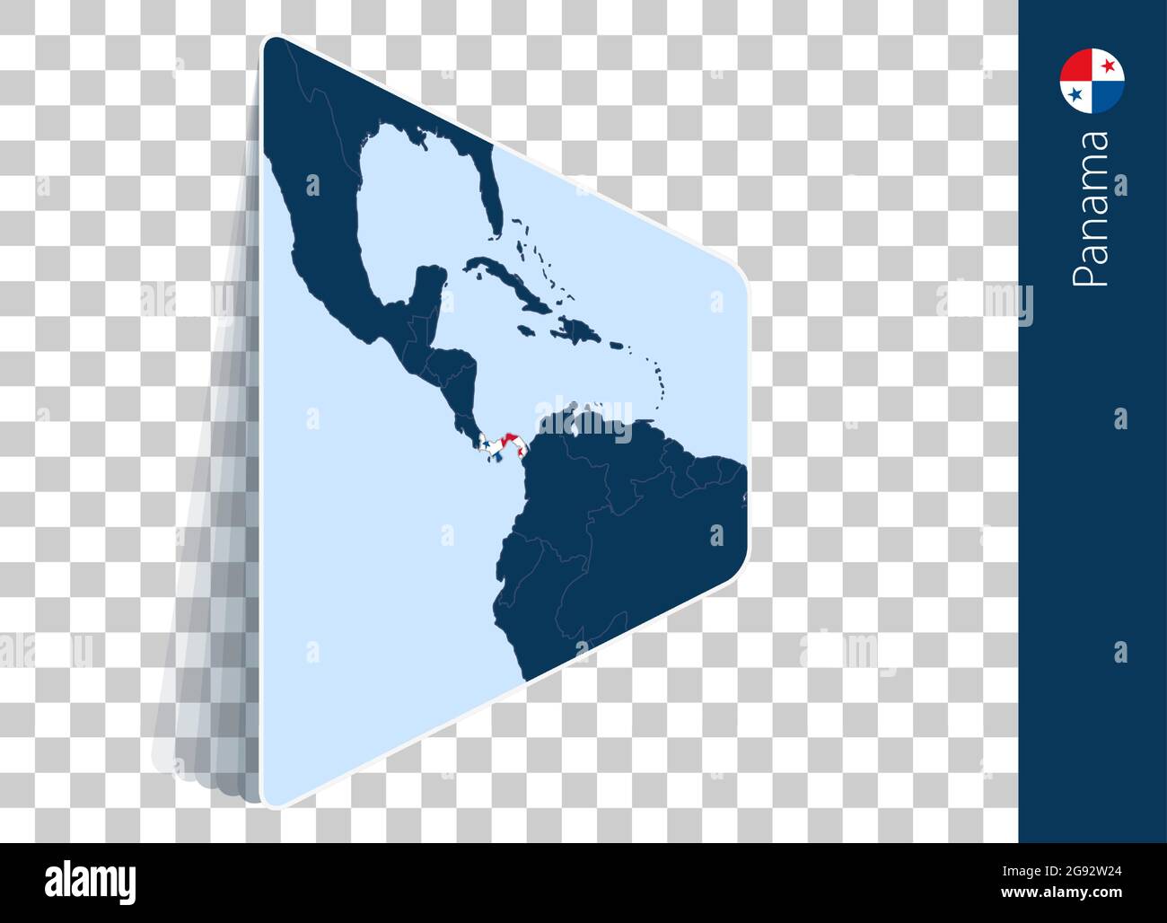 Panama map and flag on transparent background. Highlighted Panama on ...