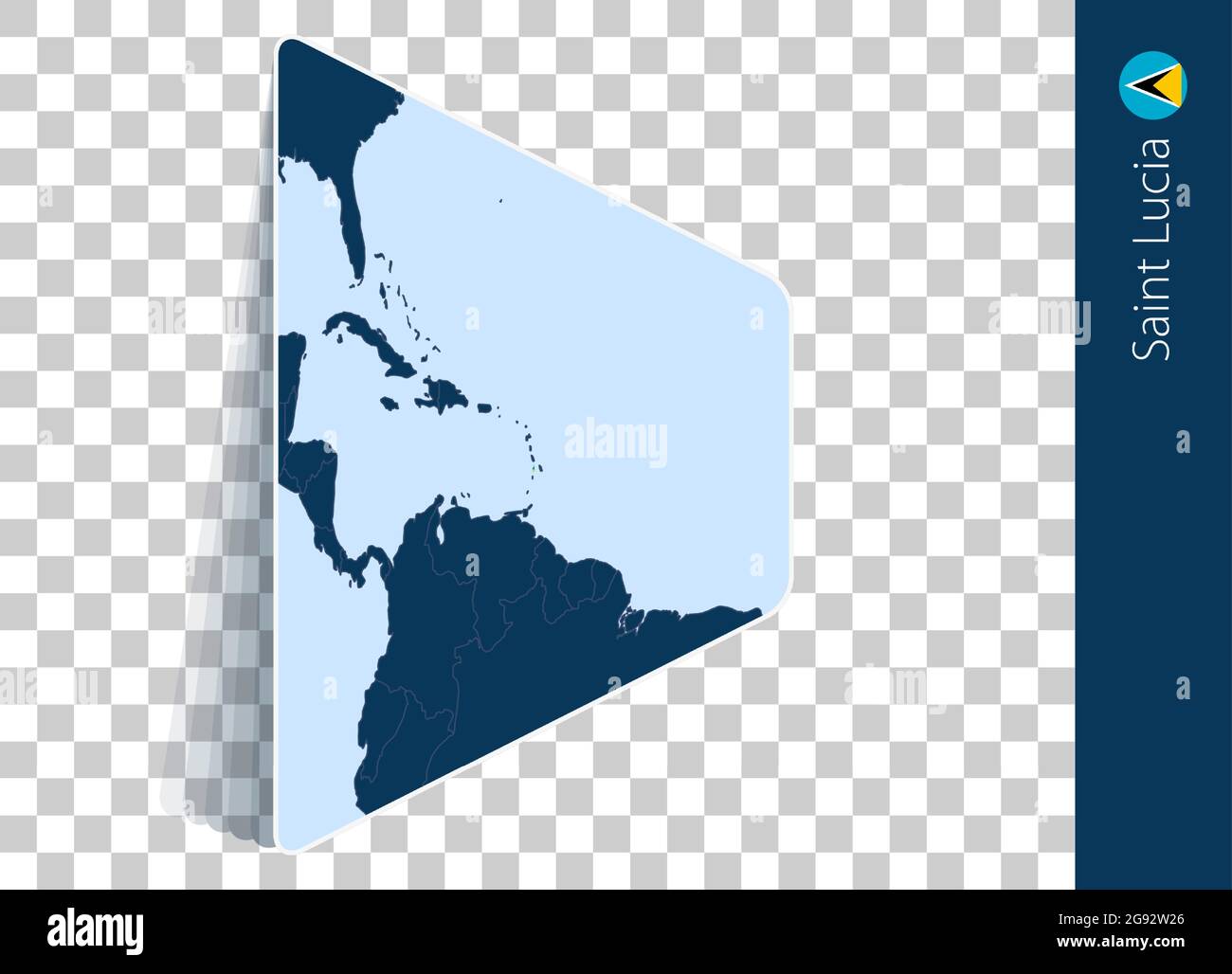 Saint Lucia map and flag on transparent background. Highlighted Saint ...