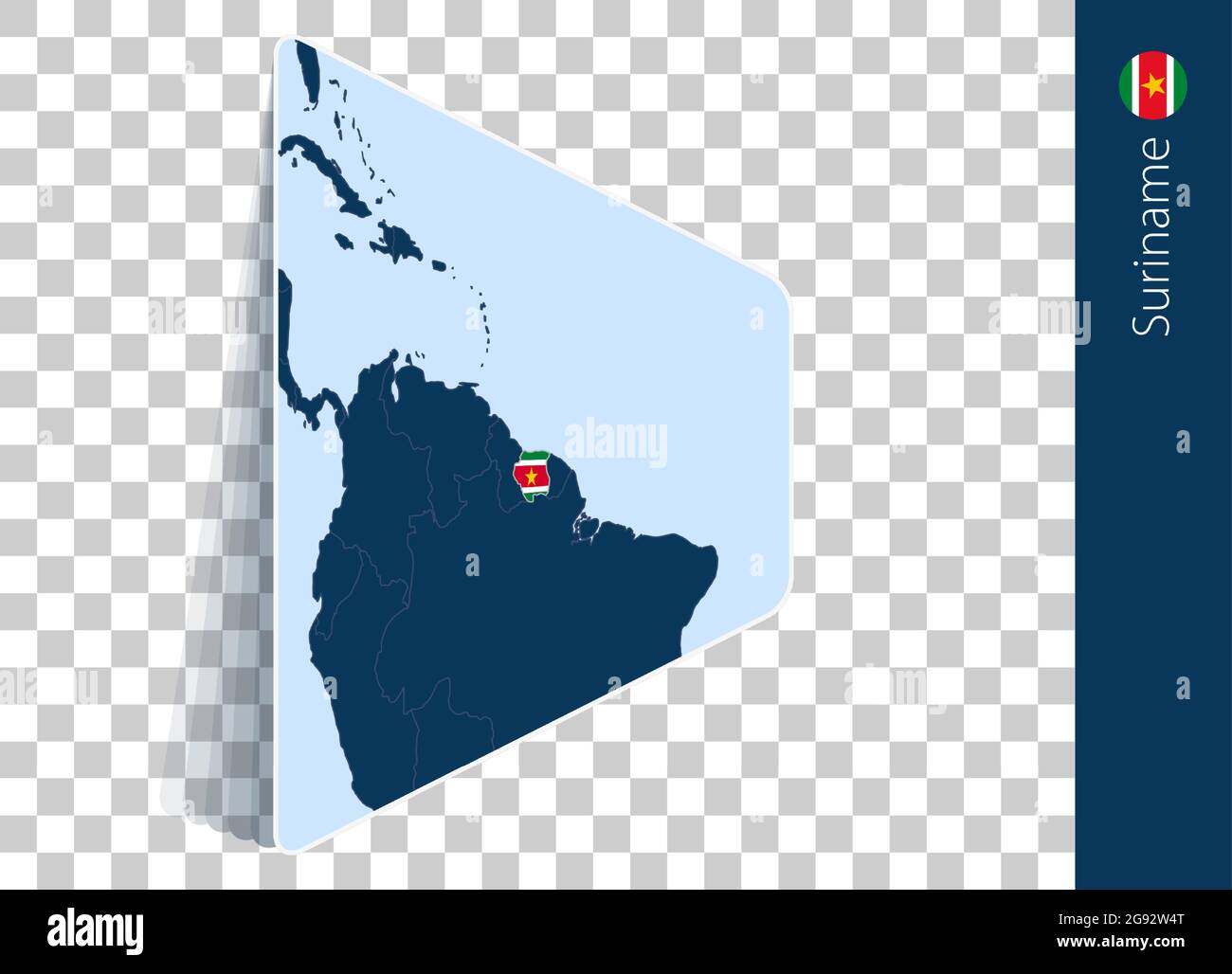 Suriname map and flag on transparent background. Highlighted Suriname ...