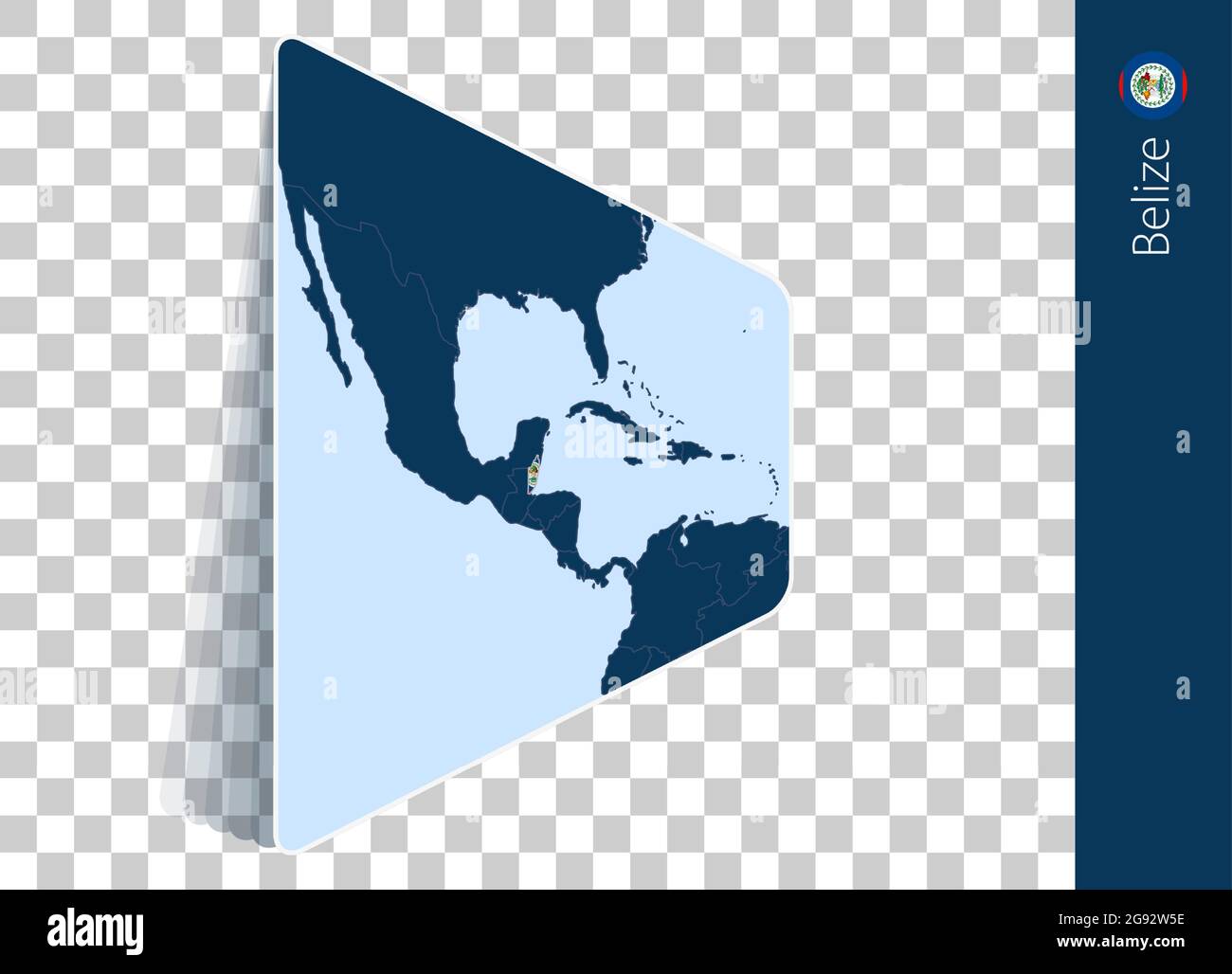 Belize map and flag on transparent background. Highlighted Belize on ...