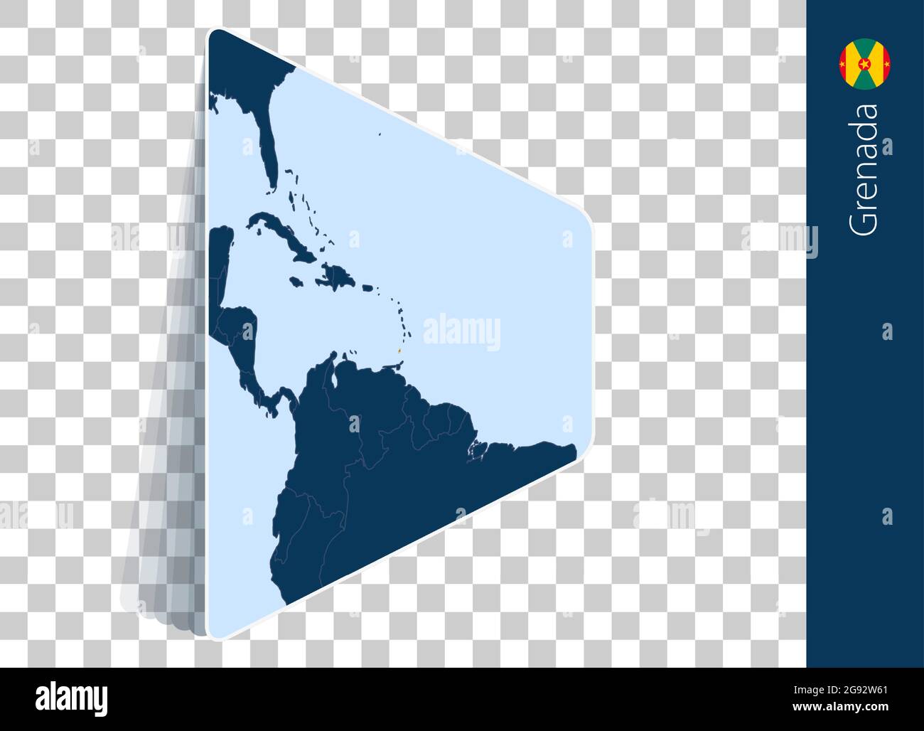 Grenada map and flag on transparent background. Highlighted Grenada on ...