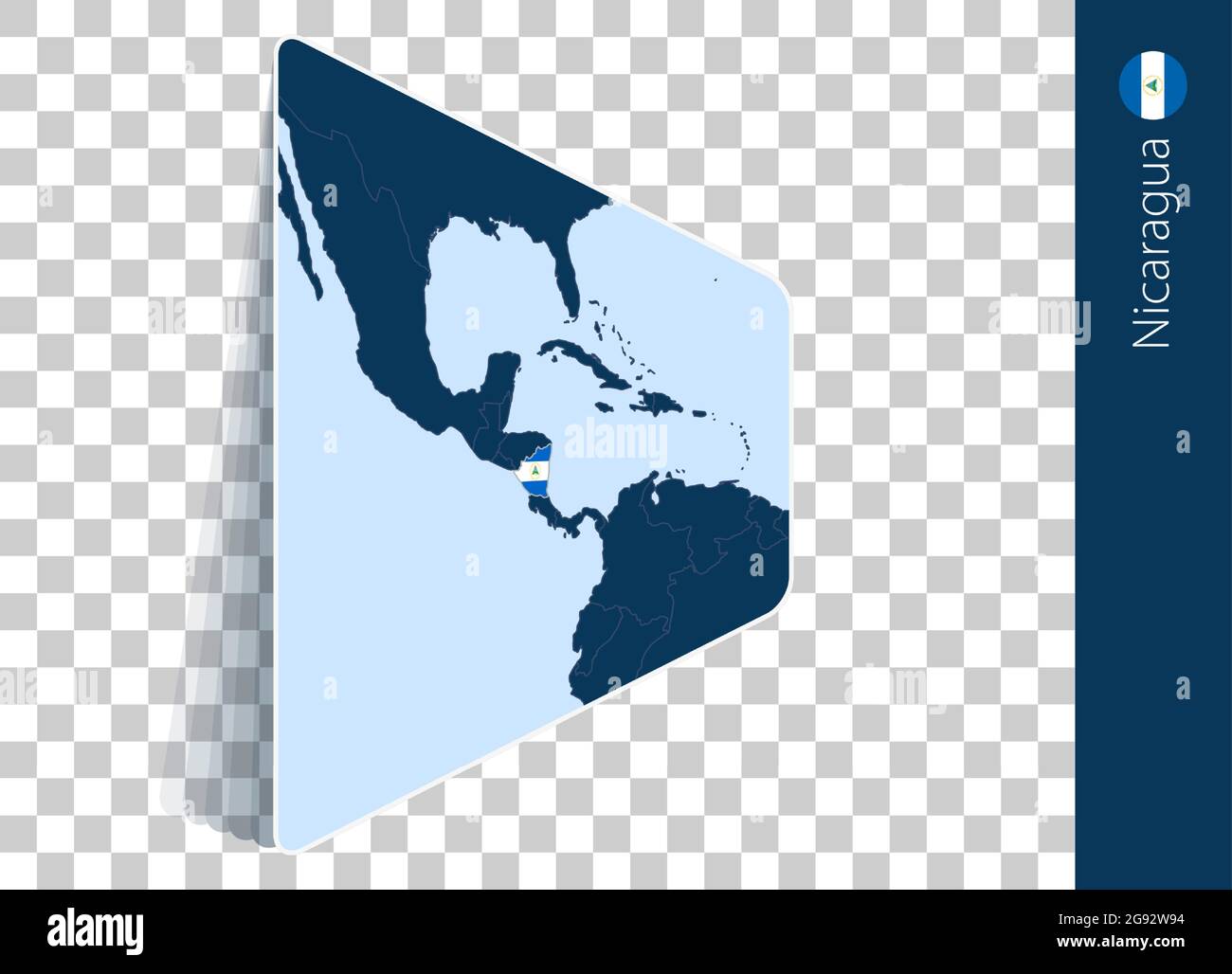 Nicaragua map and flag on transparent background. Highlighted Nicaragua ...