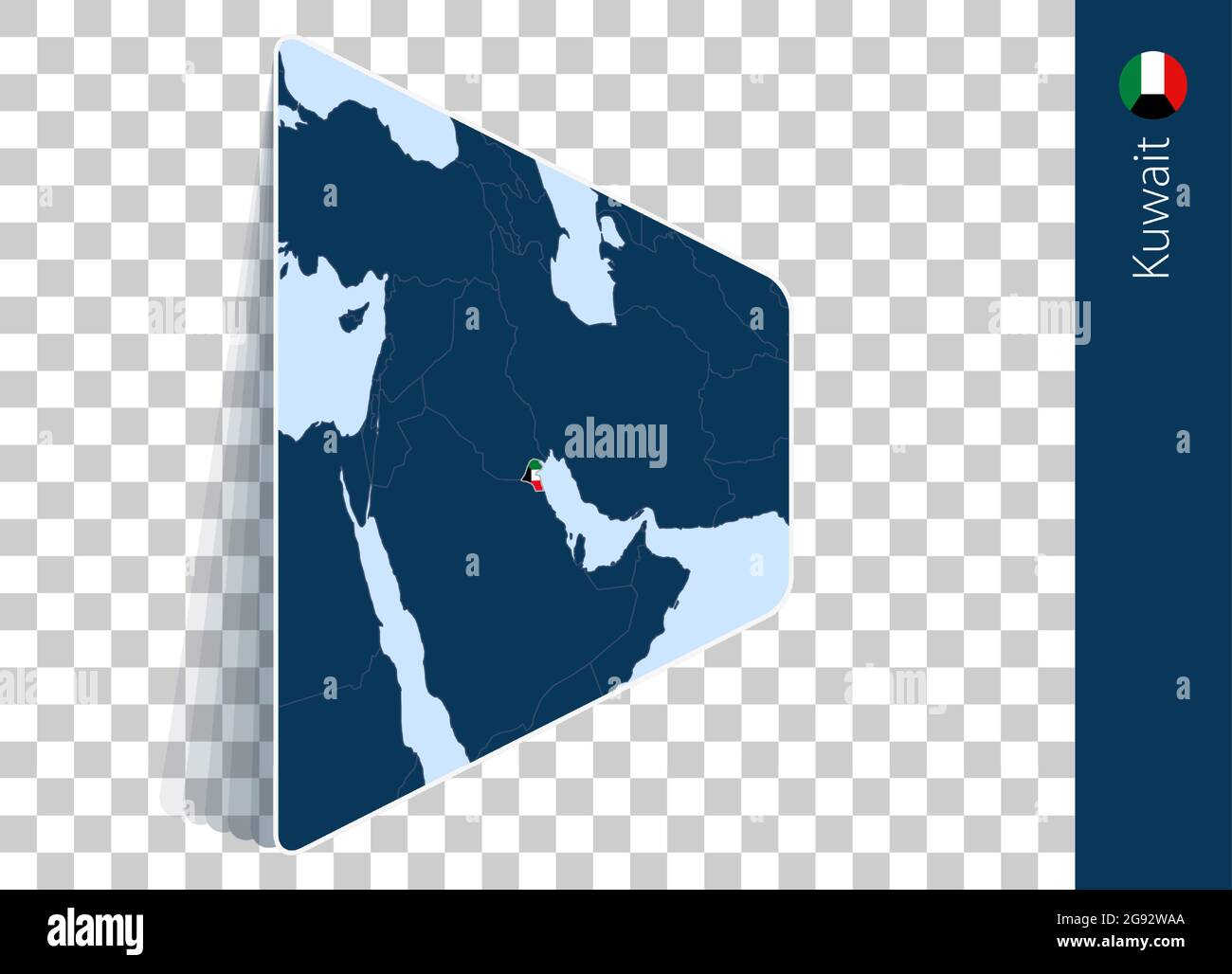 Kuwait map and flag on transparent background. Highlighted Kuwait on ...