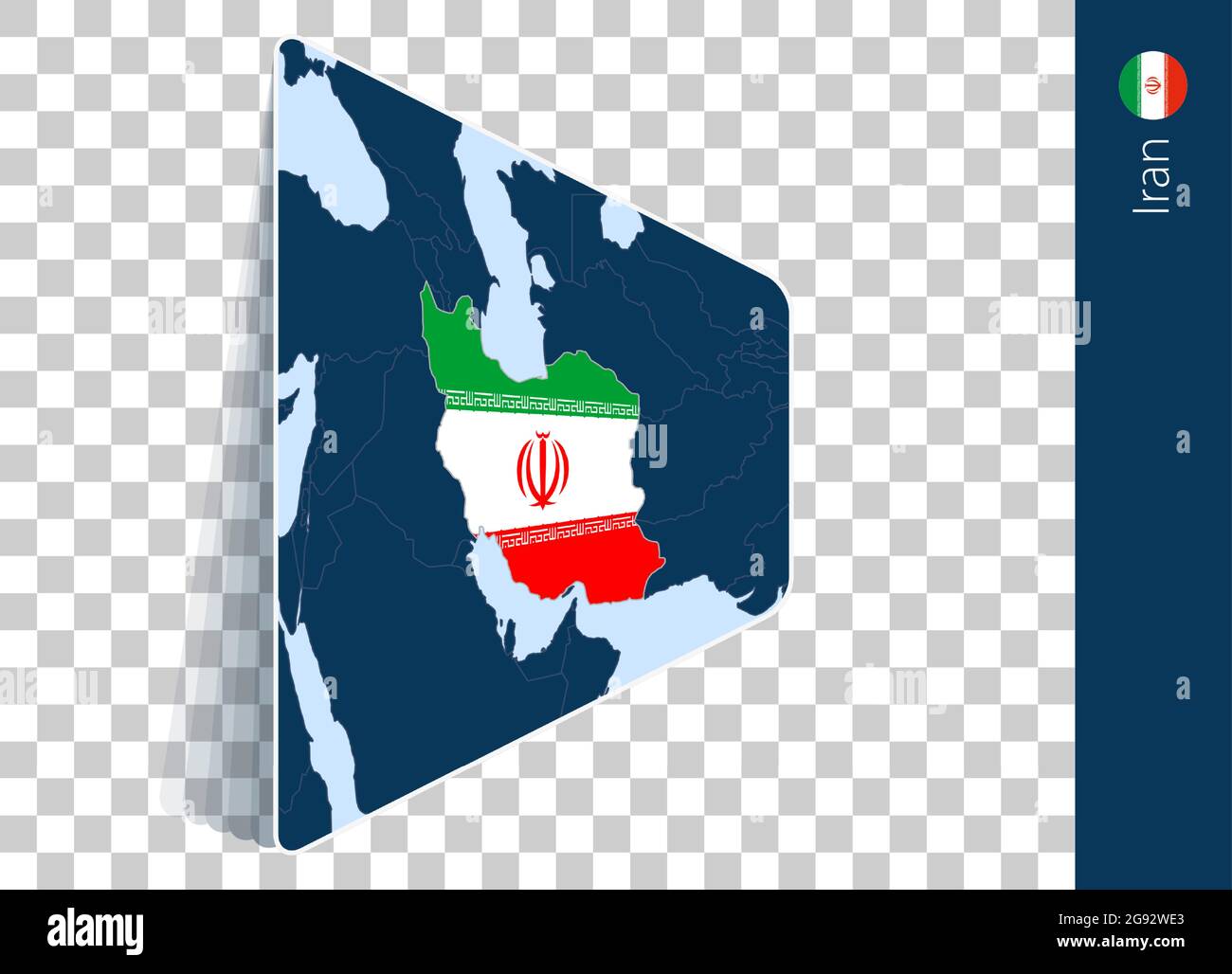 Iran map and flag on transparent background. Highlighted Iran on blue ...