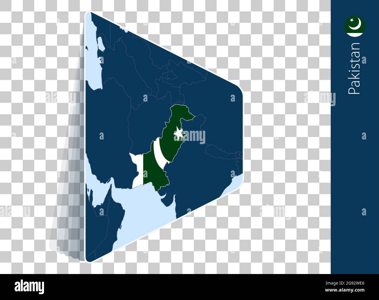 Pakistan map and flag on transparent background. Highlighted Pakistan ...