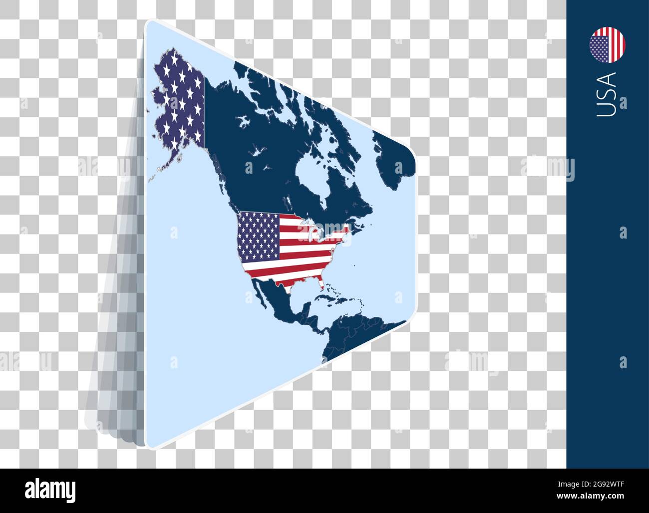 USA map and flag on transparent background. Highlighted USA on blue ...