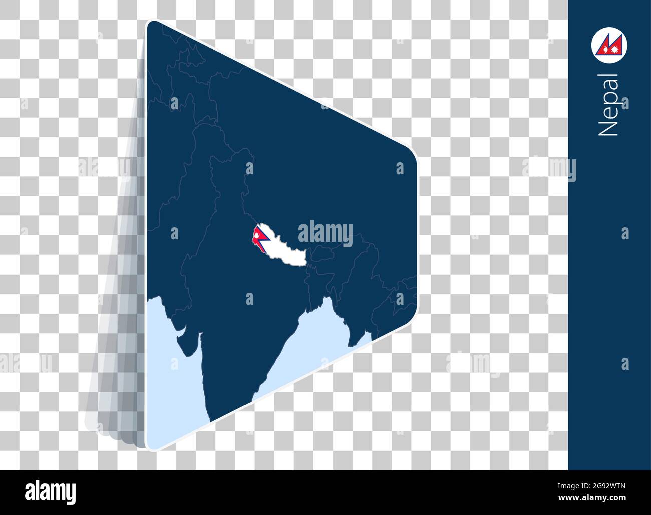Nepal map and flag on transparent background. Highlighted Nepal on blue ...