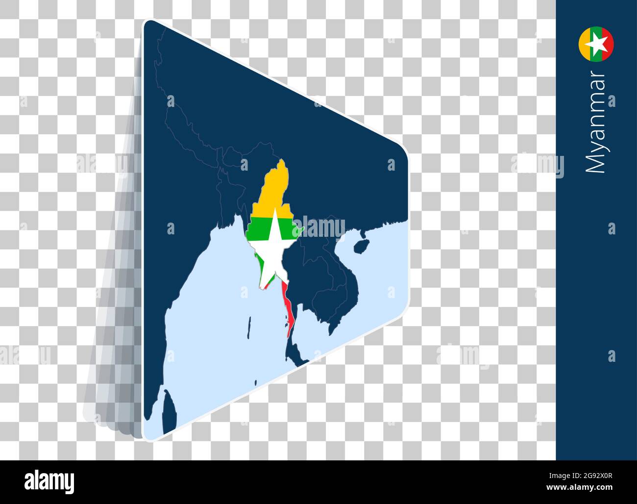Myanmar map and flag on transparent background. Highlighted Myanmar on ...