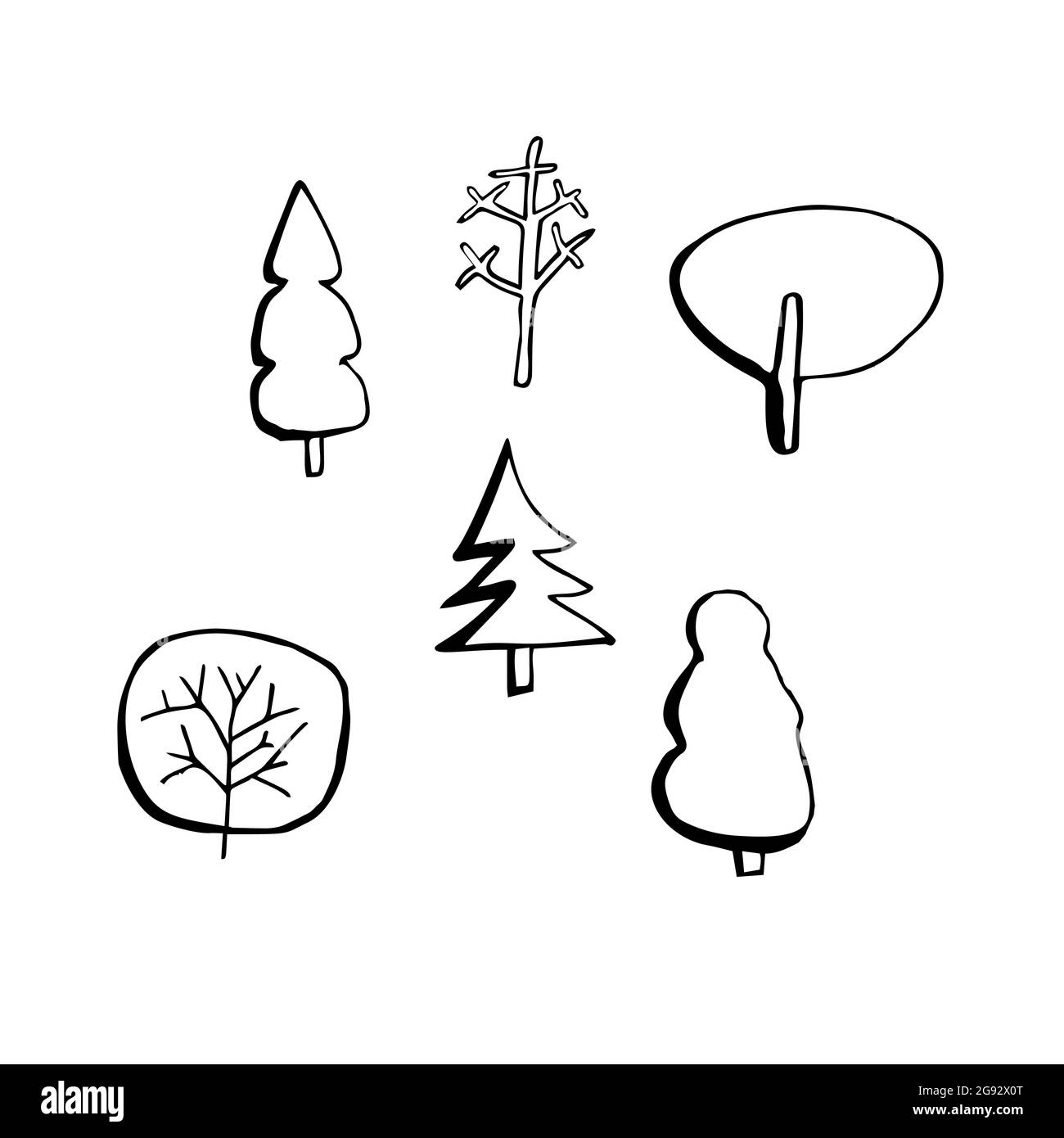 Hand draw trees illustration forest doodle style isolated on white ...
